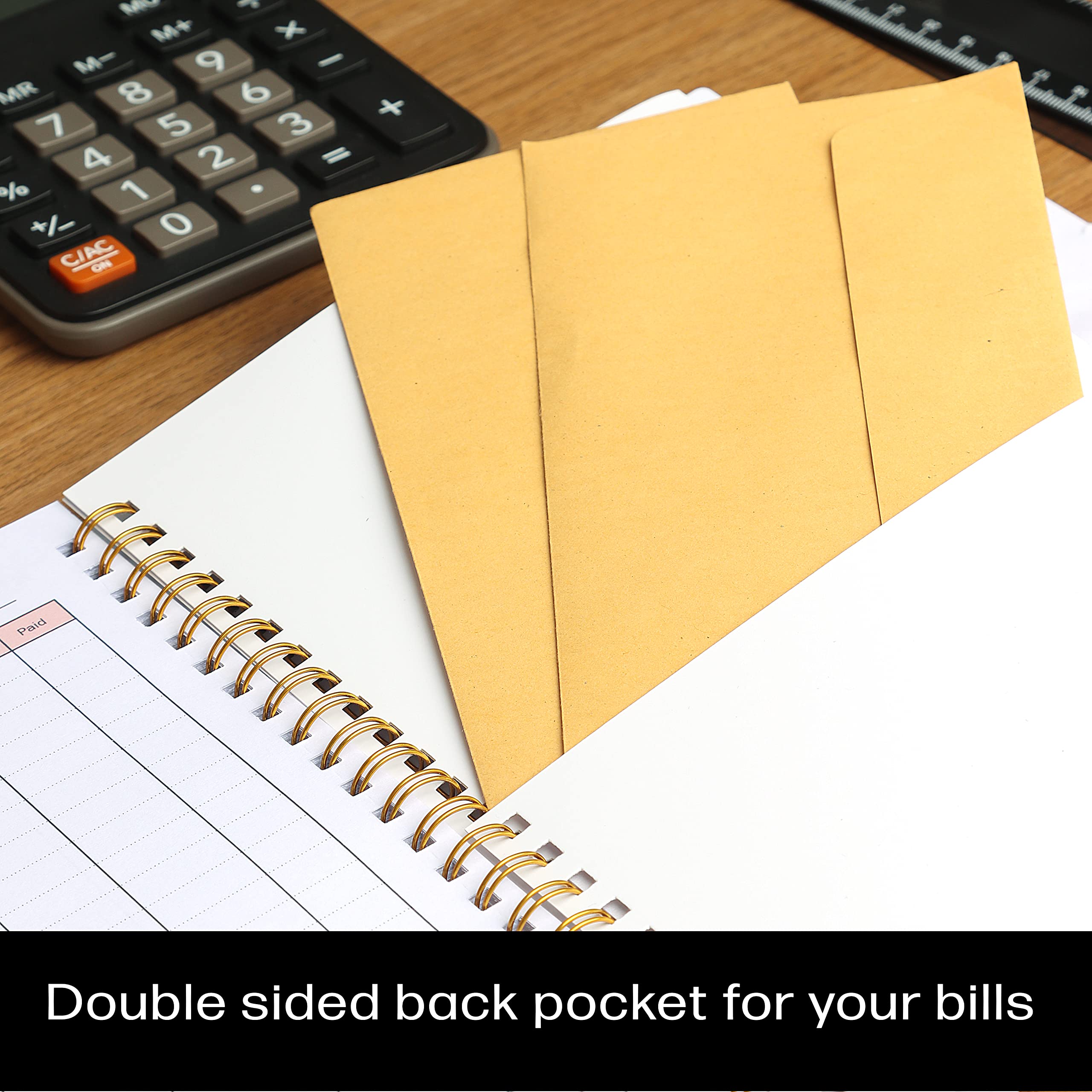 Miru Bill Payment Tracker. A5 Notebook Bill Planner with Spiral Binding and Back Pocket – Home Finance & Monthly Bill Payment Organizer, Logbook