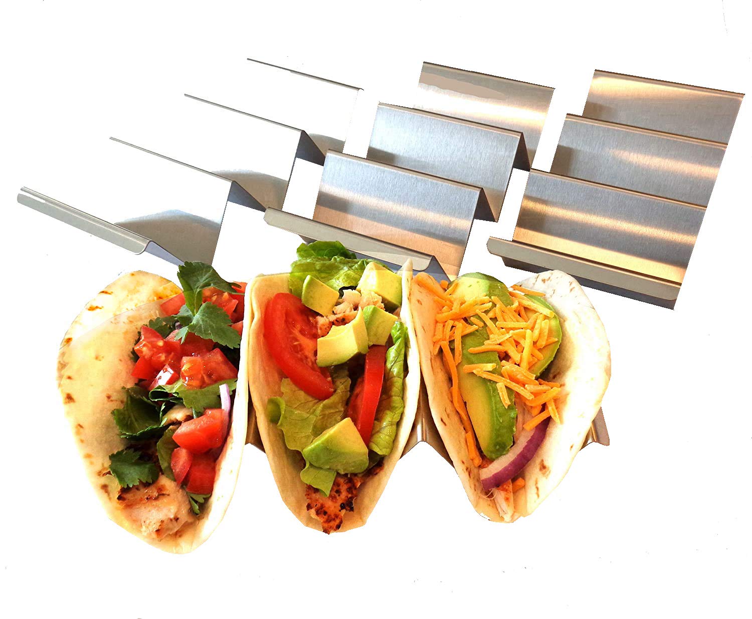 OH Ovation Home 6 Pack Stainless Steel Taco Holders with Handles - Holds 3 Tacos Each (6)