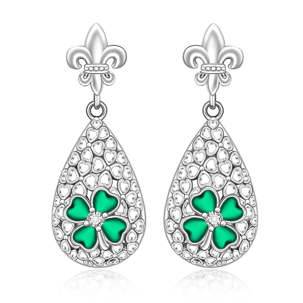 Shamrock Earrings Four Leaf Clover St Patricks Day Earrings for Women Celtic Knot Irish Leverback Drop Dangle Sterling Silver Studs Green Shamrock Jewelry