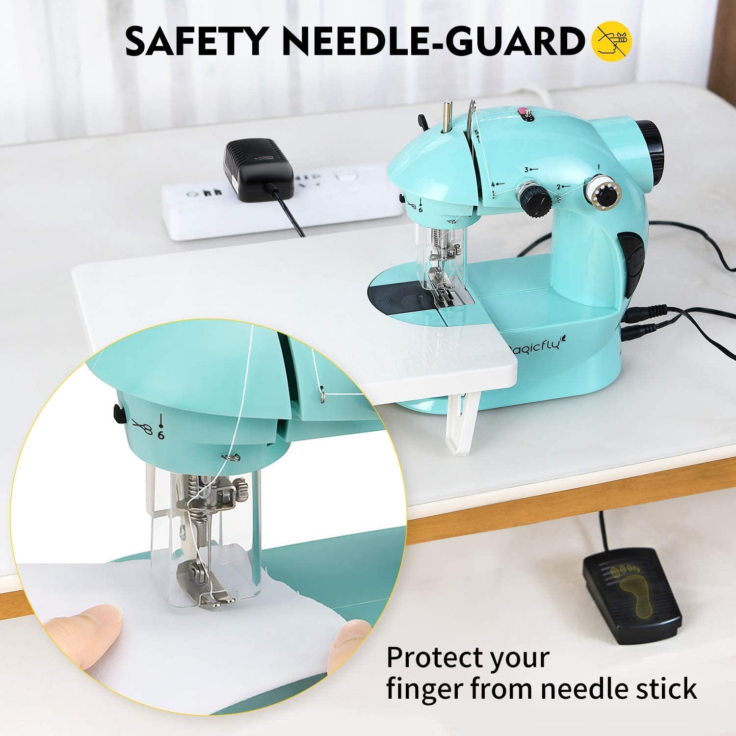 Magicfly Mini Sewing Machine with Extension Table, Dual Speed Portable Sewing Machine for Beginners with Light, Sewing Kit for Household Use, Blue