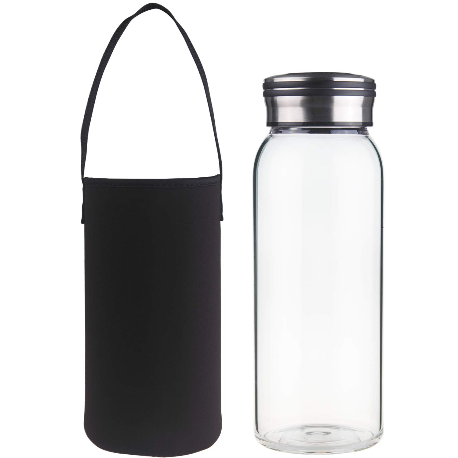 Large Glass Water Bottle with Neoprene sleeve 1500 ml (Black)