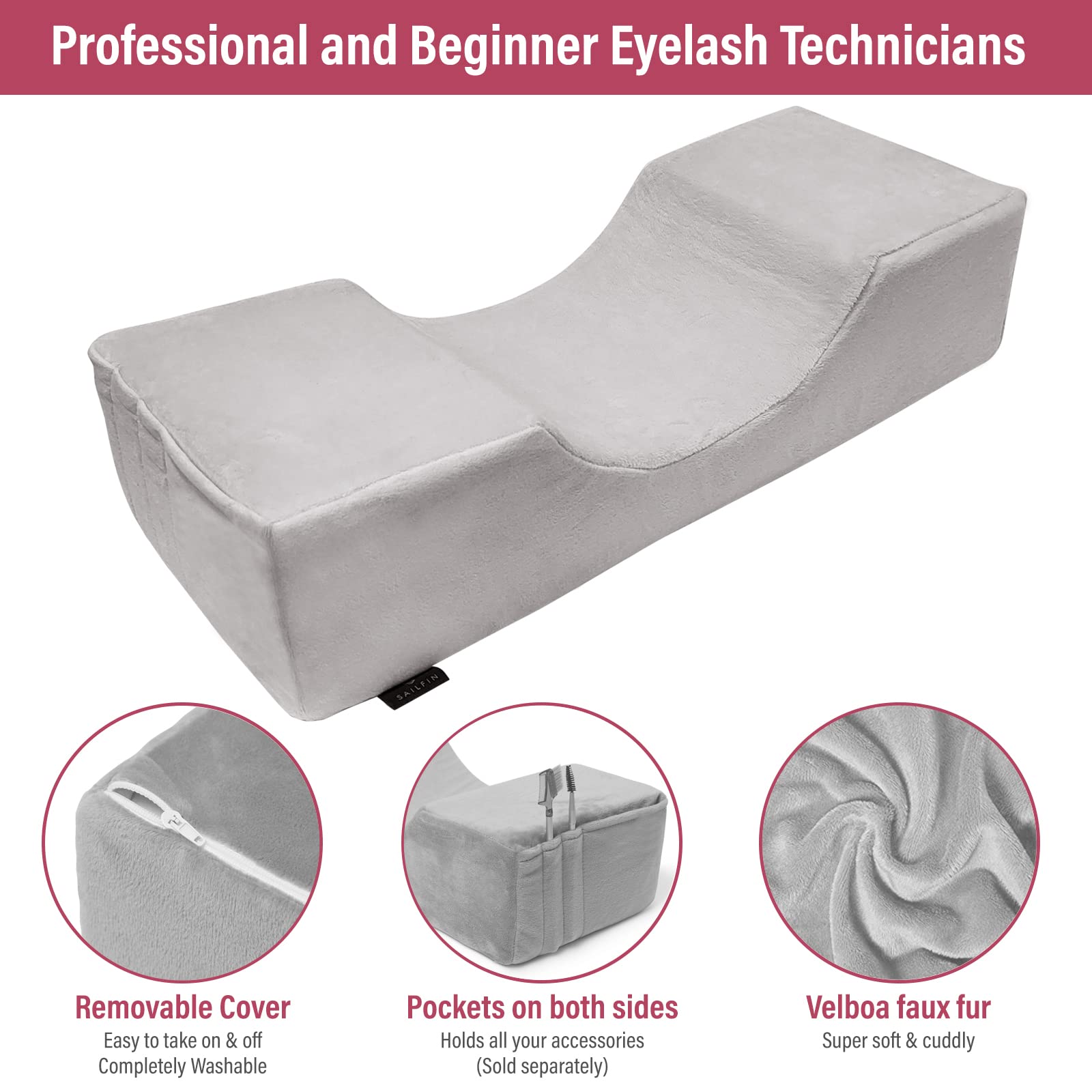 SAILFIN Lash Pillow for Lash Extensions, Eyelash Extension Pillow, Lash Bed Pillow, Memory Foam Lash Neck Pillow for Lash Extensions (Gray)