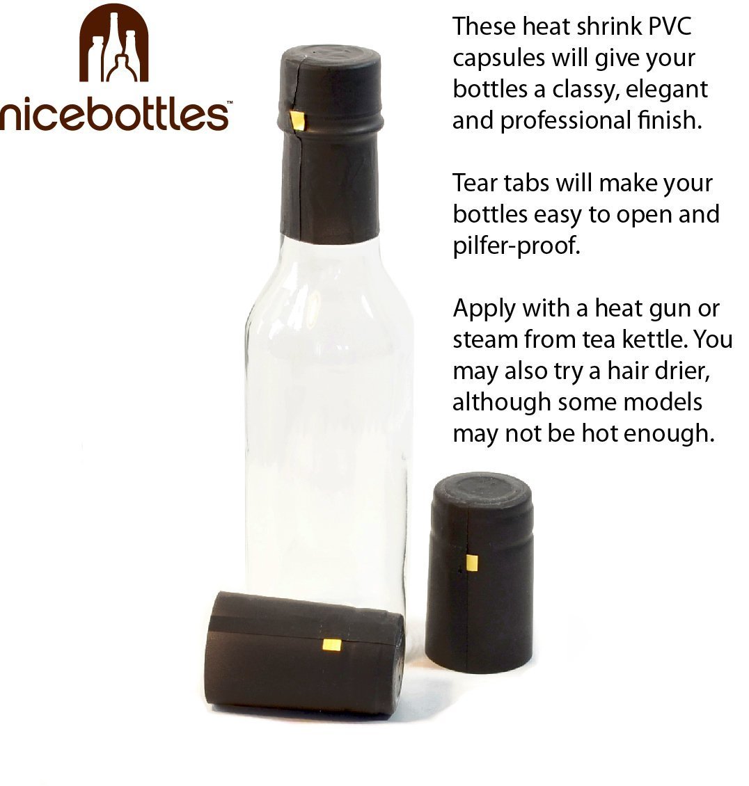 nicebottles Shrink Capsules, Black, 28x50mm, Pack of 30 - Compatible with NiceBottles 5oz & 10oz Woozy & Hot Sauce Bottles