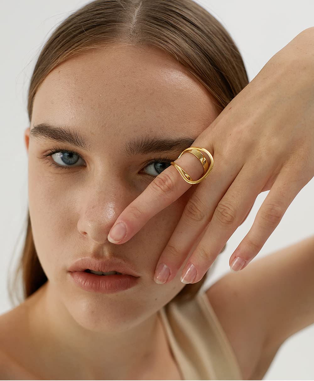 Personalized Simple Geometric Statement Rings Minimalist Fashion Knuckle Stackable Gold Silver Ring for Women Girls Teen Finger Ring Adjustable Size Daughter Gifts (Silver)