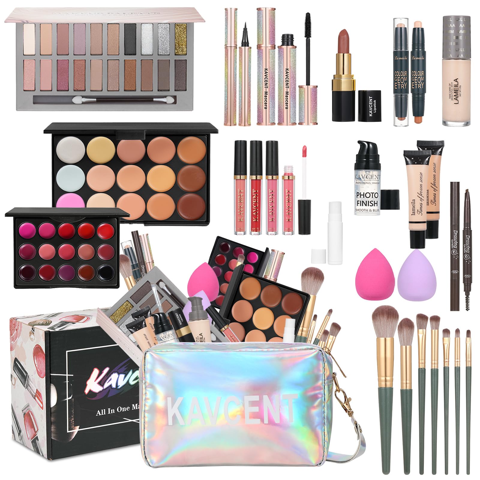 Makeup Gift Set for Teens and Women - Full Kit With Eyeshadow, Foundation, Mascara, Contour, Lipgloss, and Cosmetic Bag