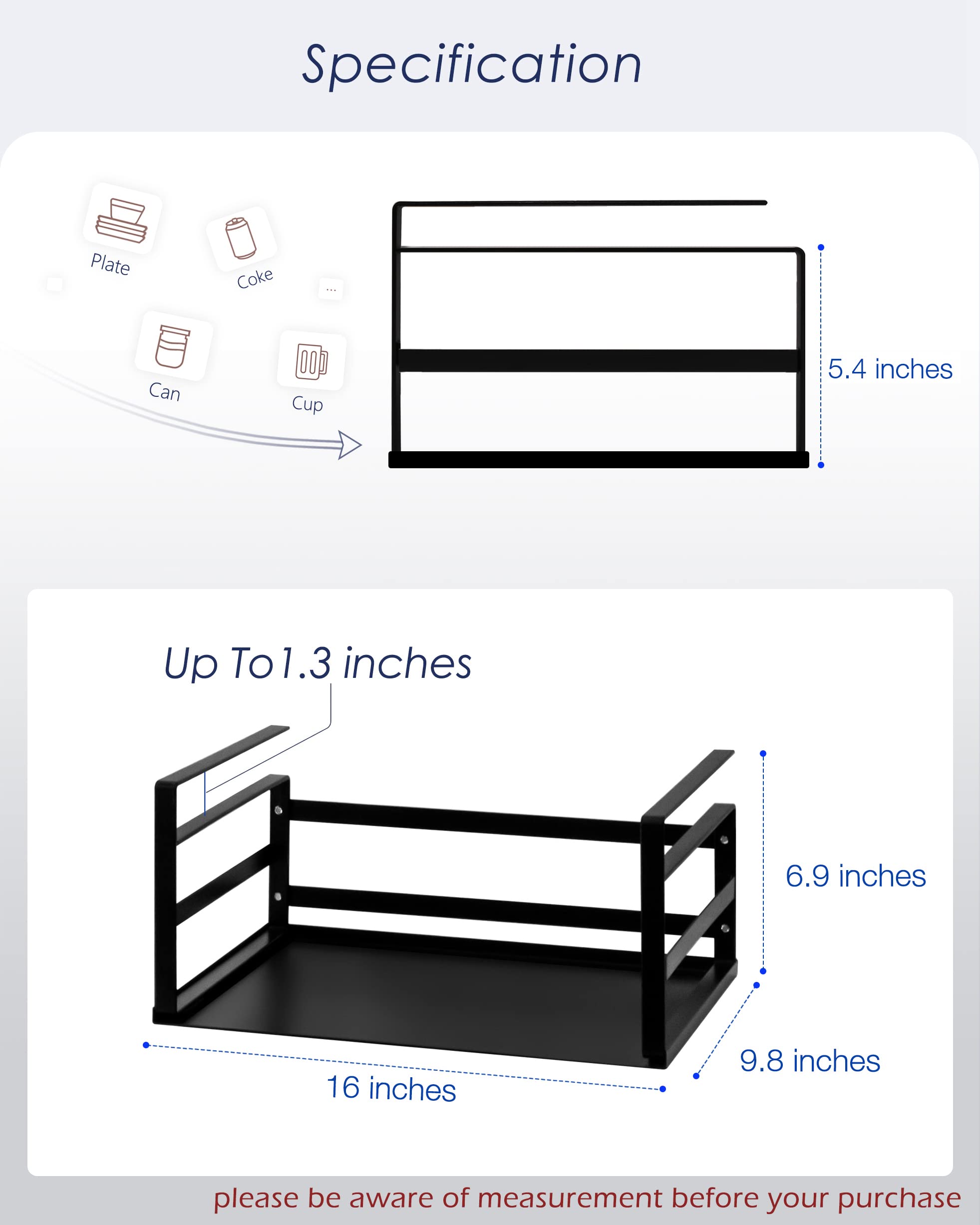 Nxconsu 2Pack Under Shelf Storage Basket Organizer Hanging Holder for Cabinet Pantry Kitchen Cupboard Desk Counter Bookshelf Organization Add-on Space Saver Heavy Duty Slide-in Black Large