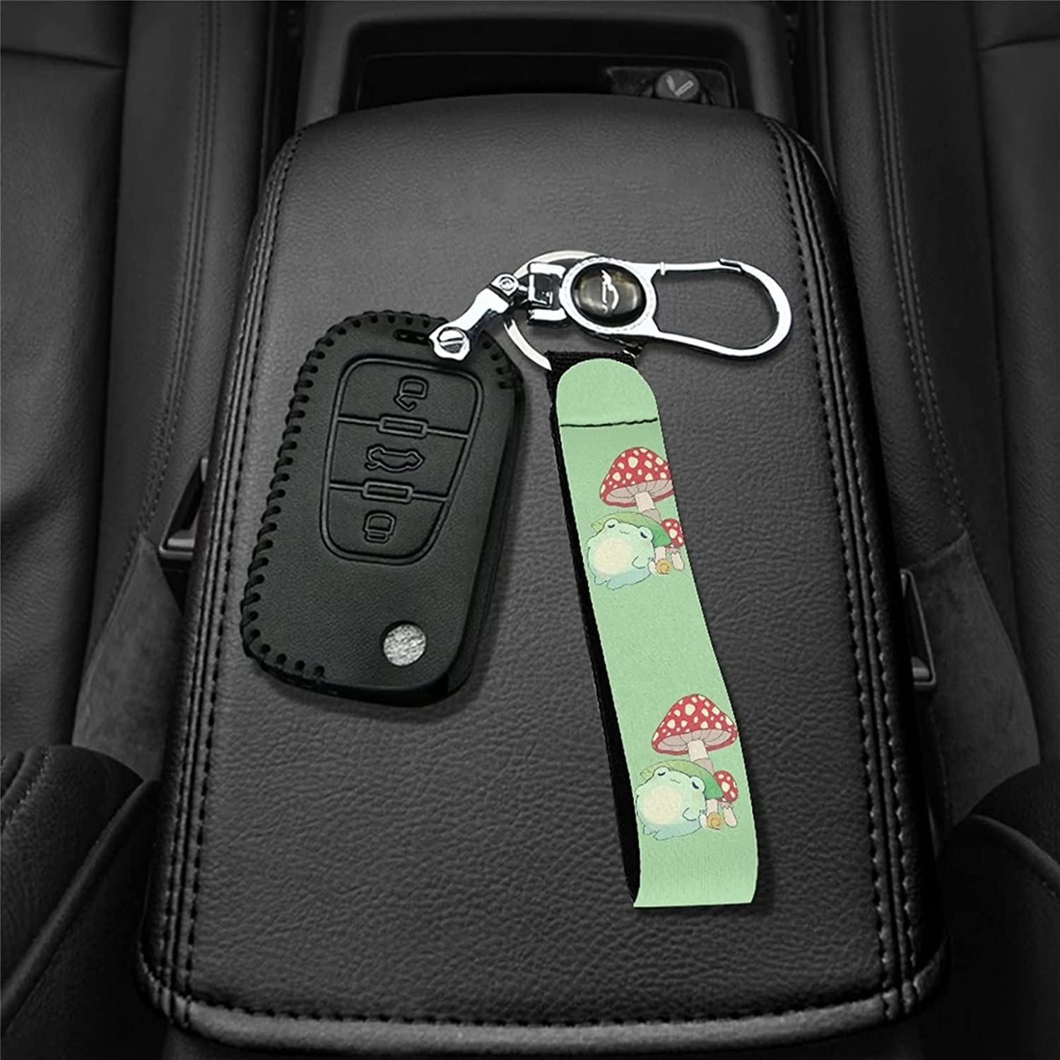 Salabomia Lipstick Holder Keychain Lipstick Tracker Safeguard, Mushroom Frog Chapstick Holder Pouch Bag, Protable Keychain Accessories for Women, Green