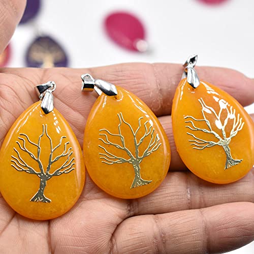 Natural Stone Carving Life Tree Water Drop Pendant Jewelry Production 4pcs/lot - ( Metal Color: NO1 )