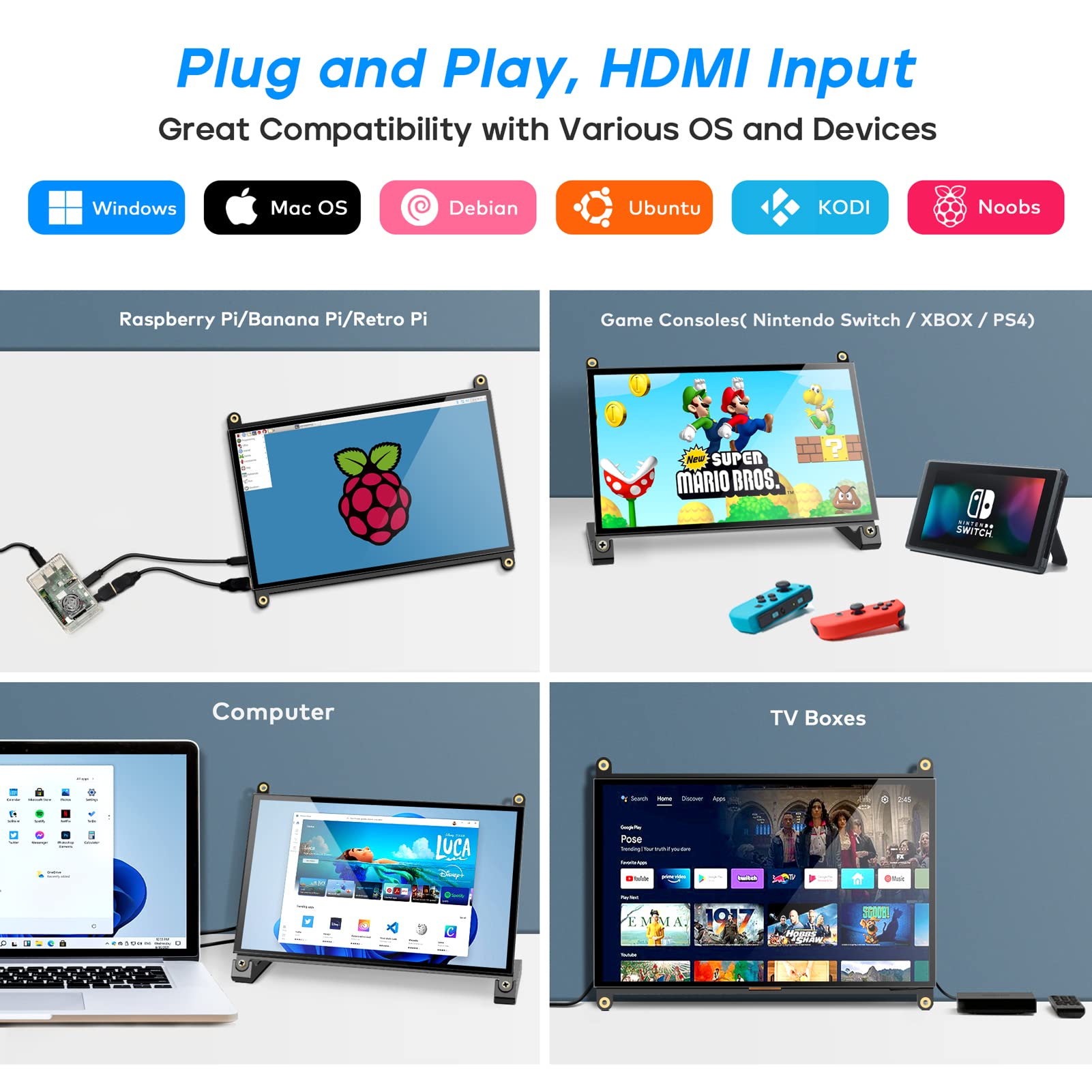 Raspberry Pi Screen,NORSMIC 10.1ββ Touchscreen Monitor,IPS FHD 1024Γ600, Responsive and Smooth Touch,Dual Built-in Speakers,HDMI Input,Compatible with Various Devices and OS,Easy Assembly,Driver Free