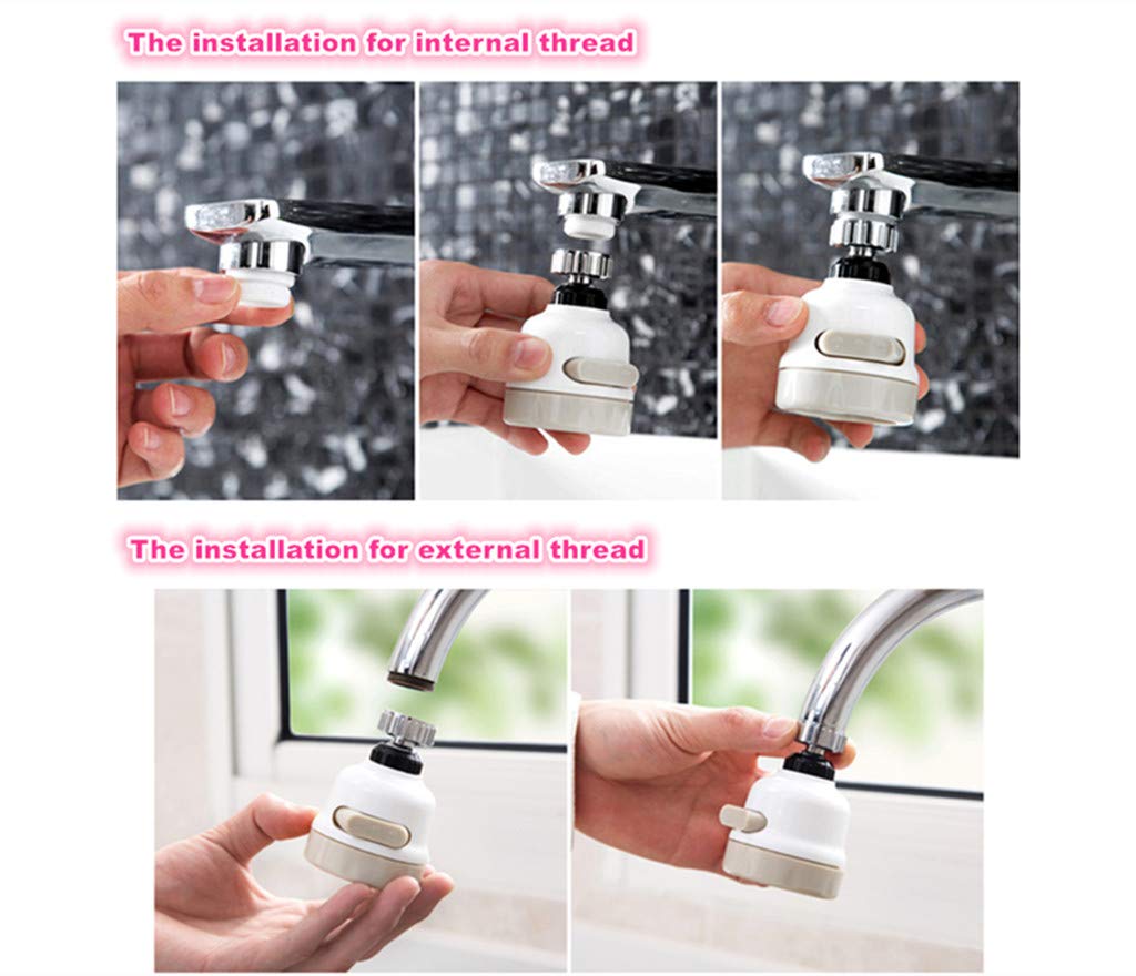 Kinteshun Tap Faucet Shower Head,360°Rotating Water-Saving Faucet Valve Booster Filter Universal Splash-Proof Nozzle Sprayer,3 Modes Adjustment(Pack of 2pcs)