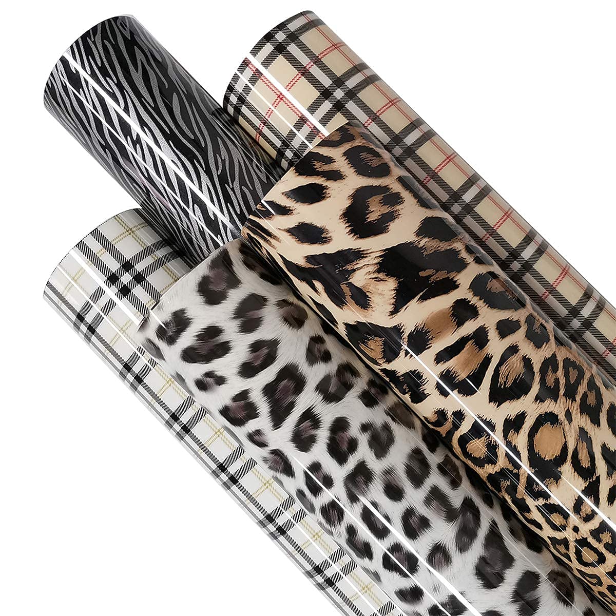 KINGSOW Pattern Heat Transfer Vinyl : 5 Pack 12x10 Inch Cheetah HTV Leopard Animal Print Buffalo Plaid Iron on Vinyl Bundle Sheets T-Shirts Craft Design for Cricut Silhouette Cutter Machine