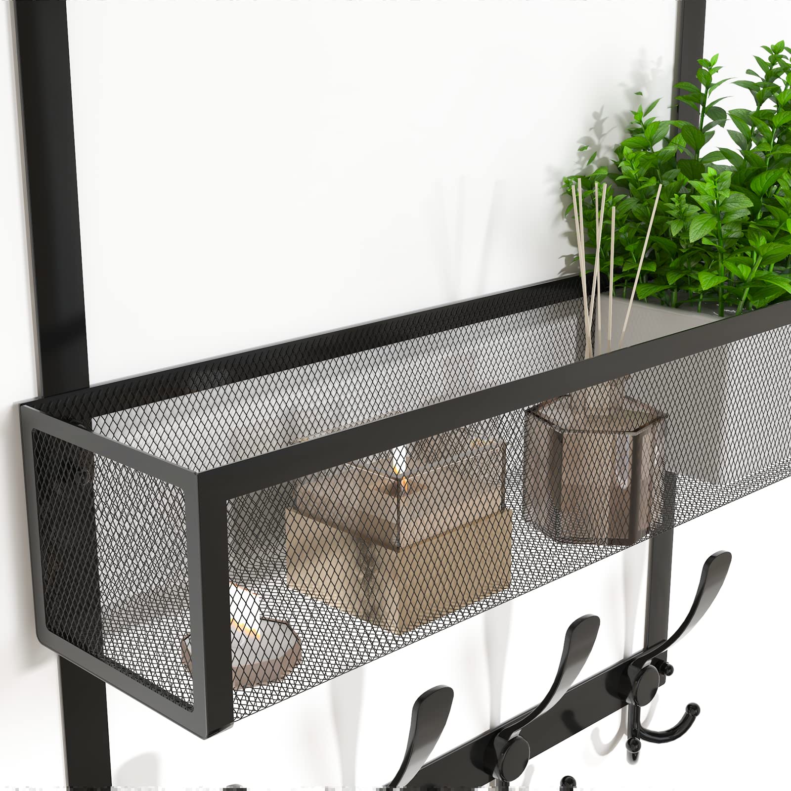 Kaiferty Over The Door Hooks Organizer,Over Door Hanger Towel Rack Mesh Basket with 12 Hooks,Back of Door Storage Organizer for Bedroom,Bathroom,Kitchen,Office(Black)