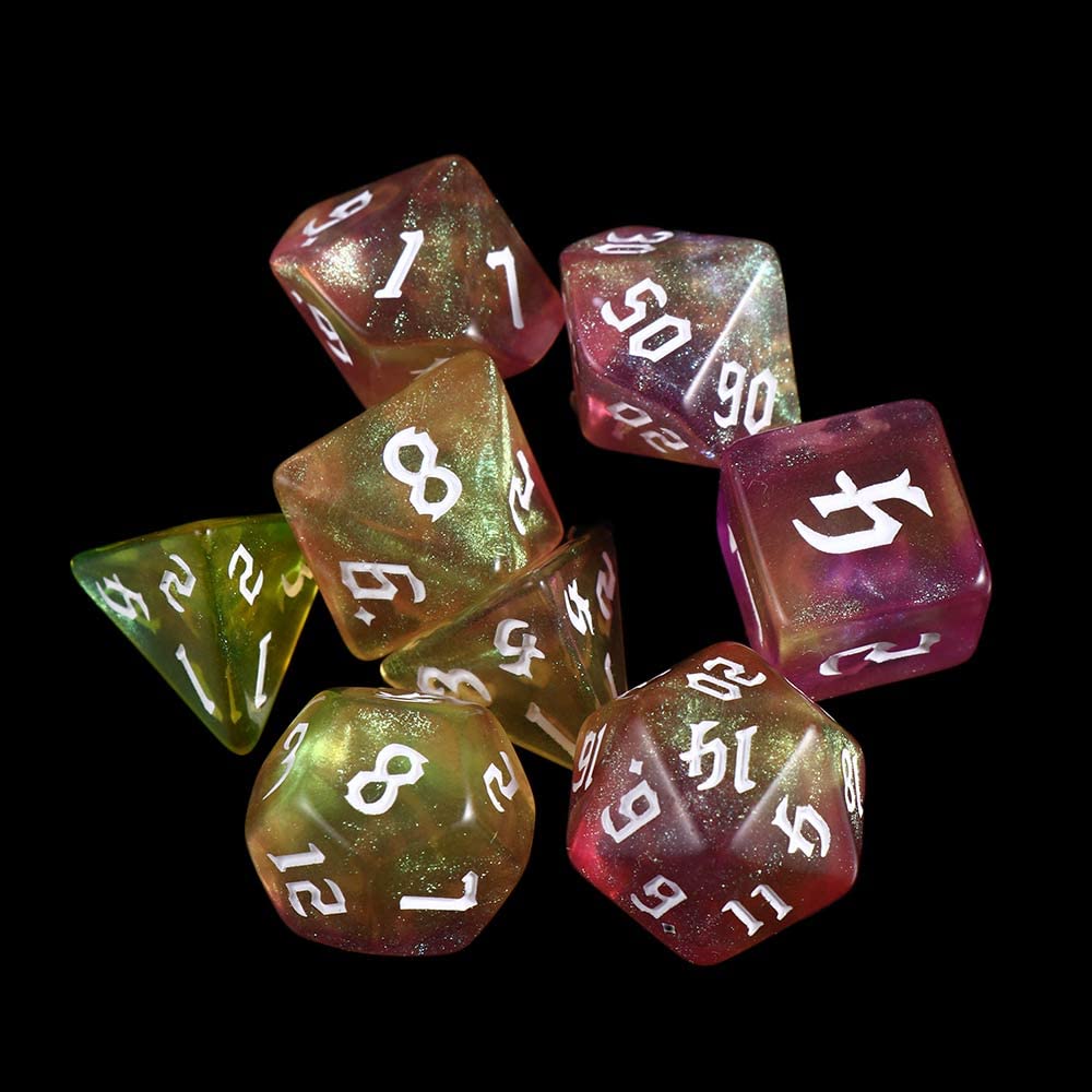 Polyhedral Dice Set,7-Die Two-Tone Dice D4 D6 D8 D10 D% D12 D20 Vintage Gothic Digit Role Playing Dice for Dungeons and Dragons(Rose + Purple)