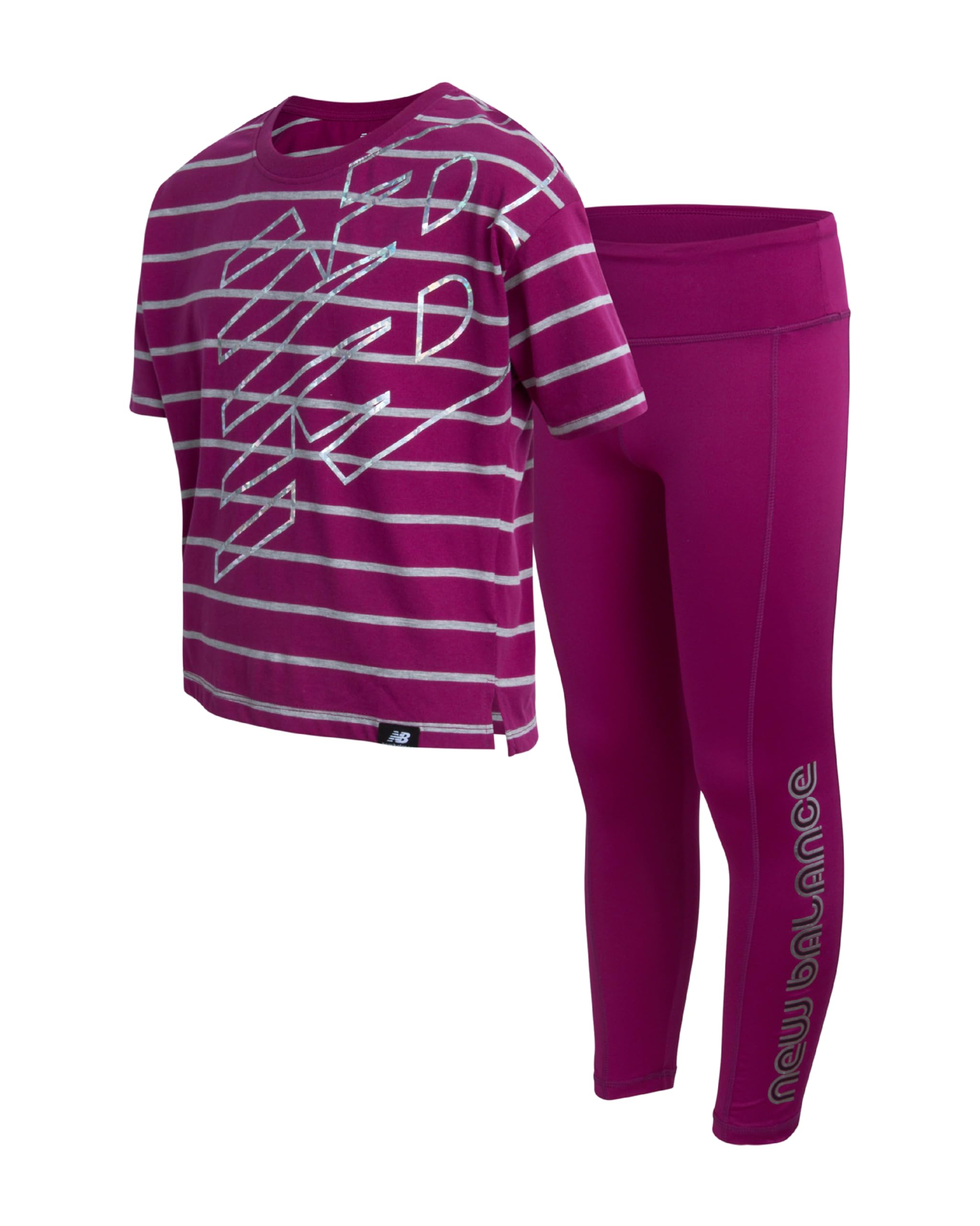 New Balance Girls' Active Leggings - 2 Pack Full Length Performance Yoga Pants (7-12), Size 7-8, White/Jet Black