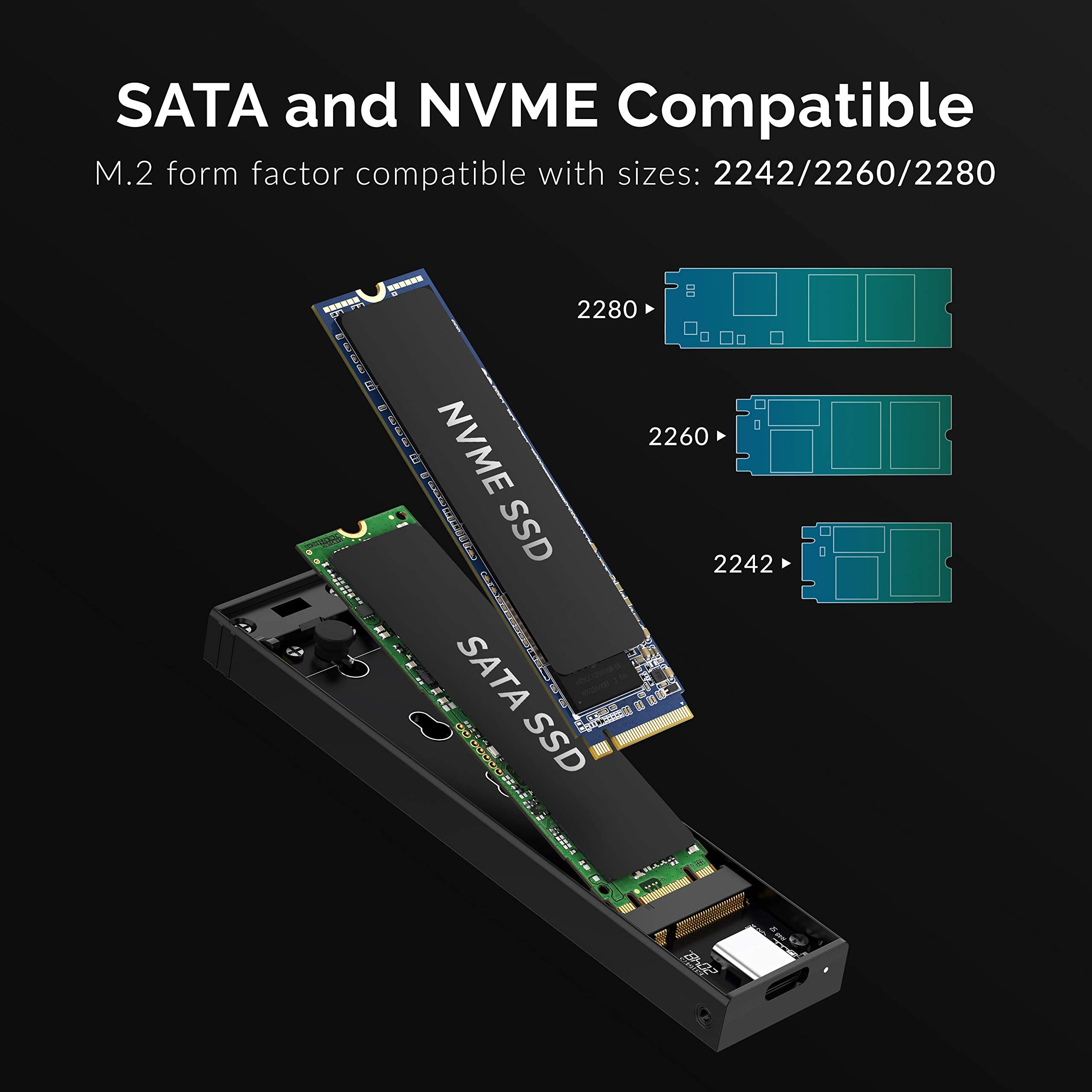 SABRENT USB Type-C M.2 NVMe/SATA Enclosure + USB 3.0 Hub