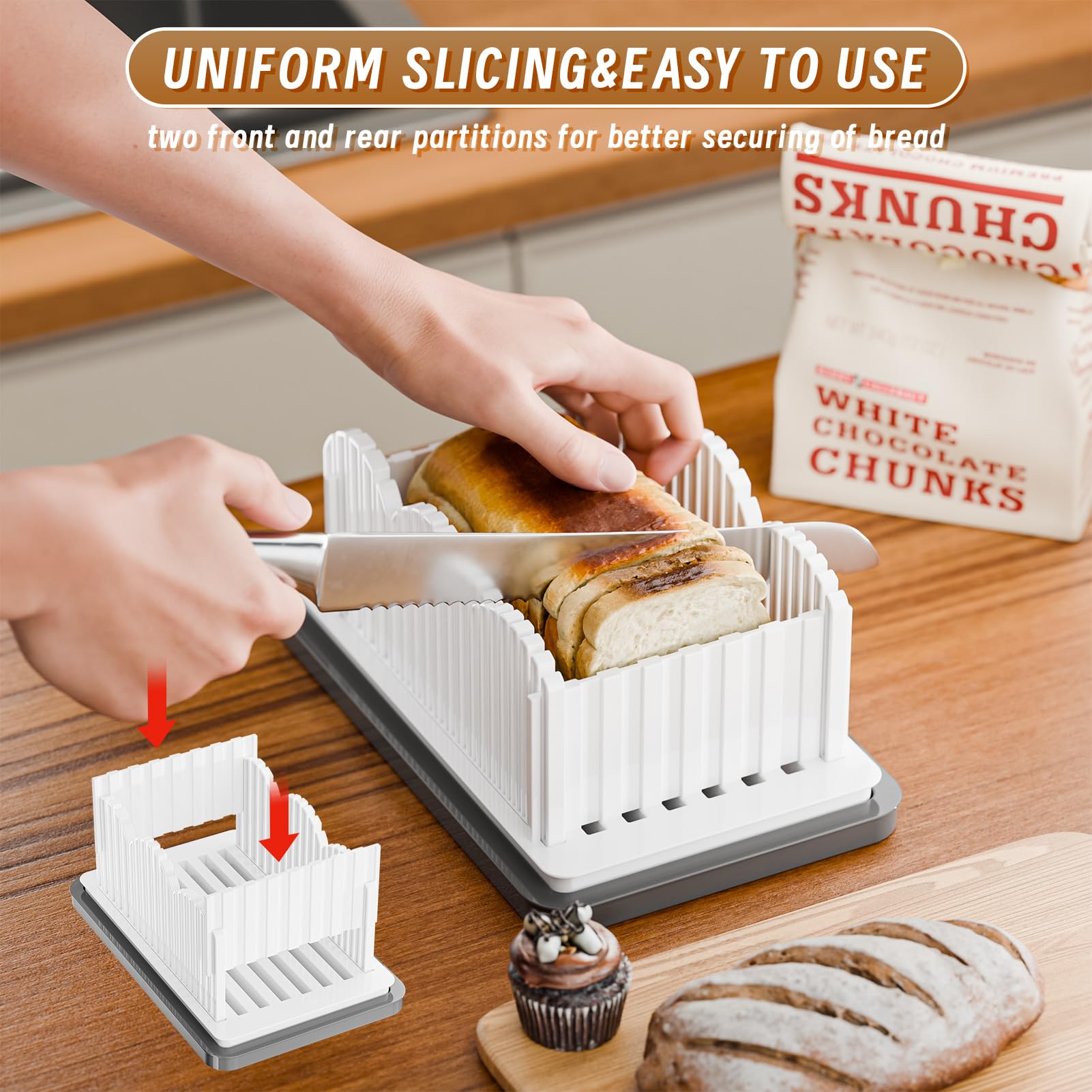 Upgrade Bread Slicer for Homemade Bread + Bread Bag, 3 Alternatives Slice Thickness Bread Slicing Cutting Guide with Crumb Tray, Adjustable Width Length Suitability for Homemade Bread, Sandwich, Cake