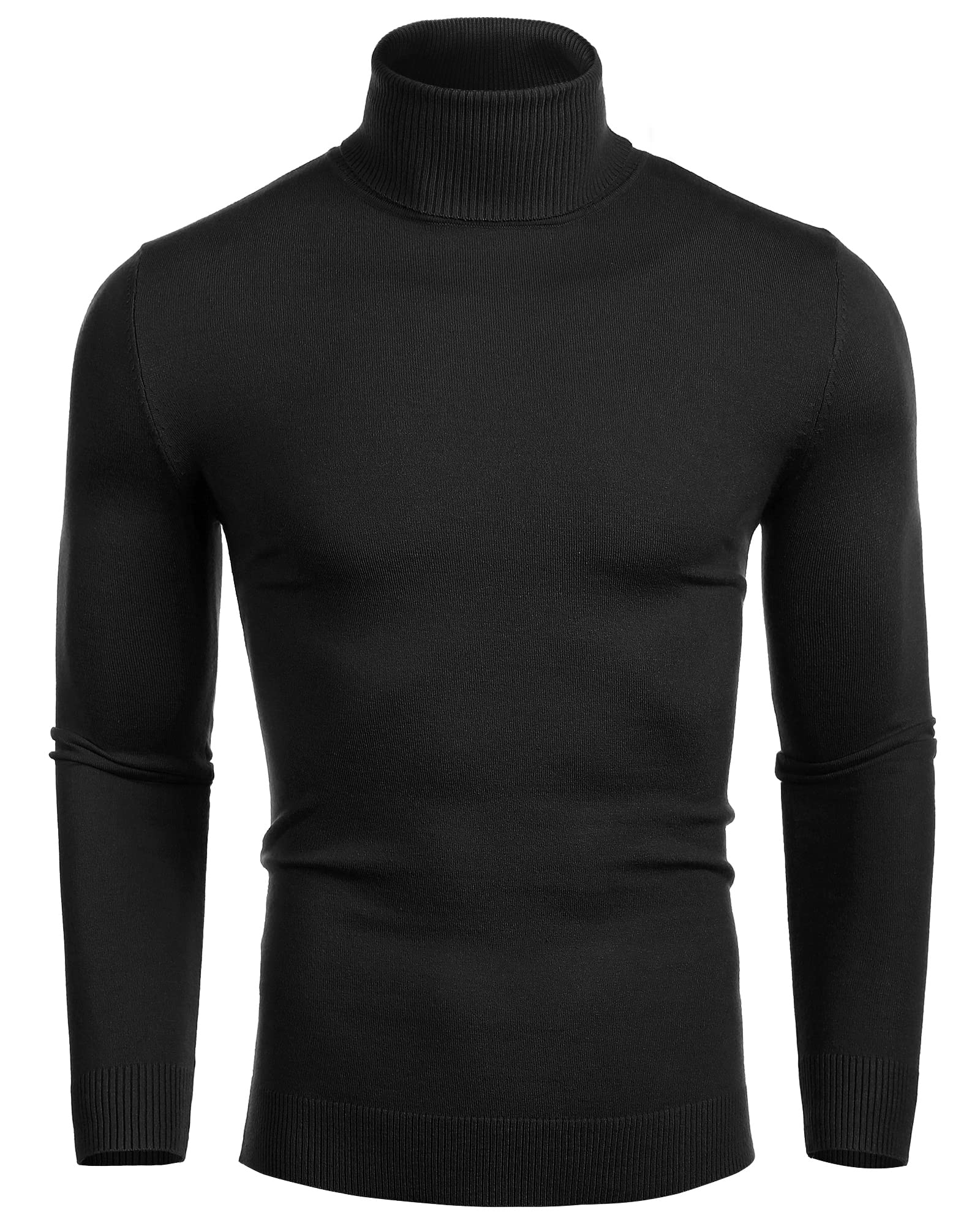 nine bull Men's Thermal Casual Pullover Shirts Long Sleeve Slim Fit Basic Solid Soft Lightweight Turtleneck T-Shirt B-black