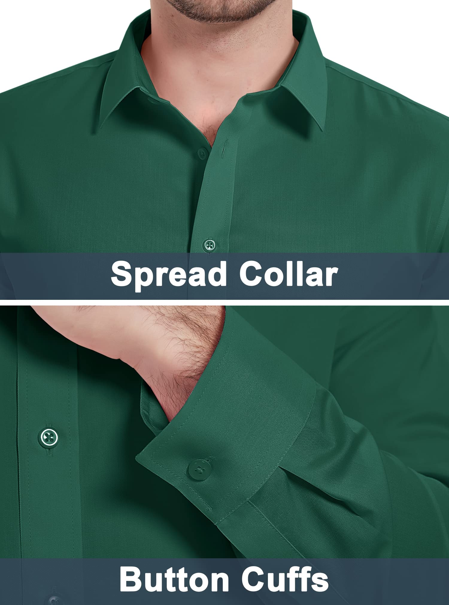 MAGCOMSEN Mens Dress Shirts Long Sleeve Button Down Shirt Lightweight Formal Shirts Business Casual Shirt Green,XL