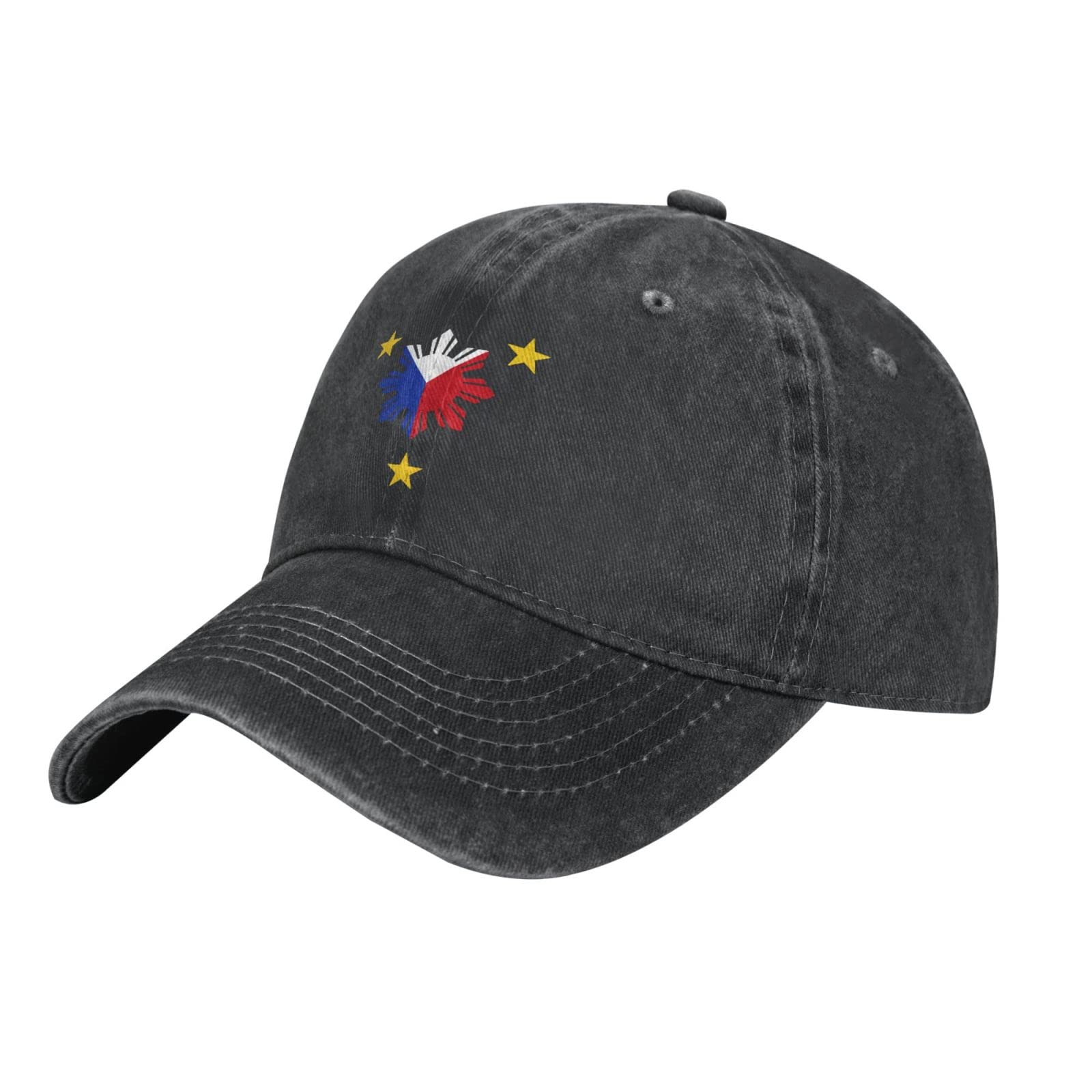 Philippines Sun and Stars Flag Hat Adjustable Distressed Baseball Cap Washed Vintage Jeans Cotton Denim Dad Hat for Men Women