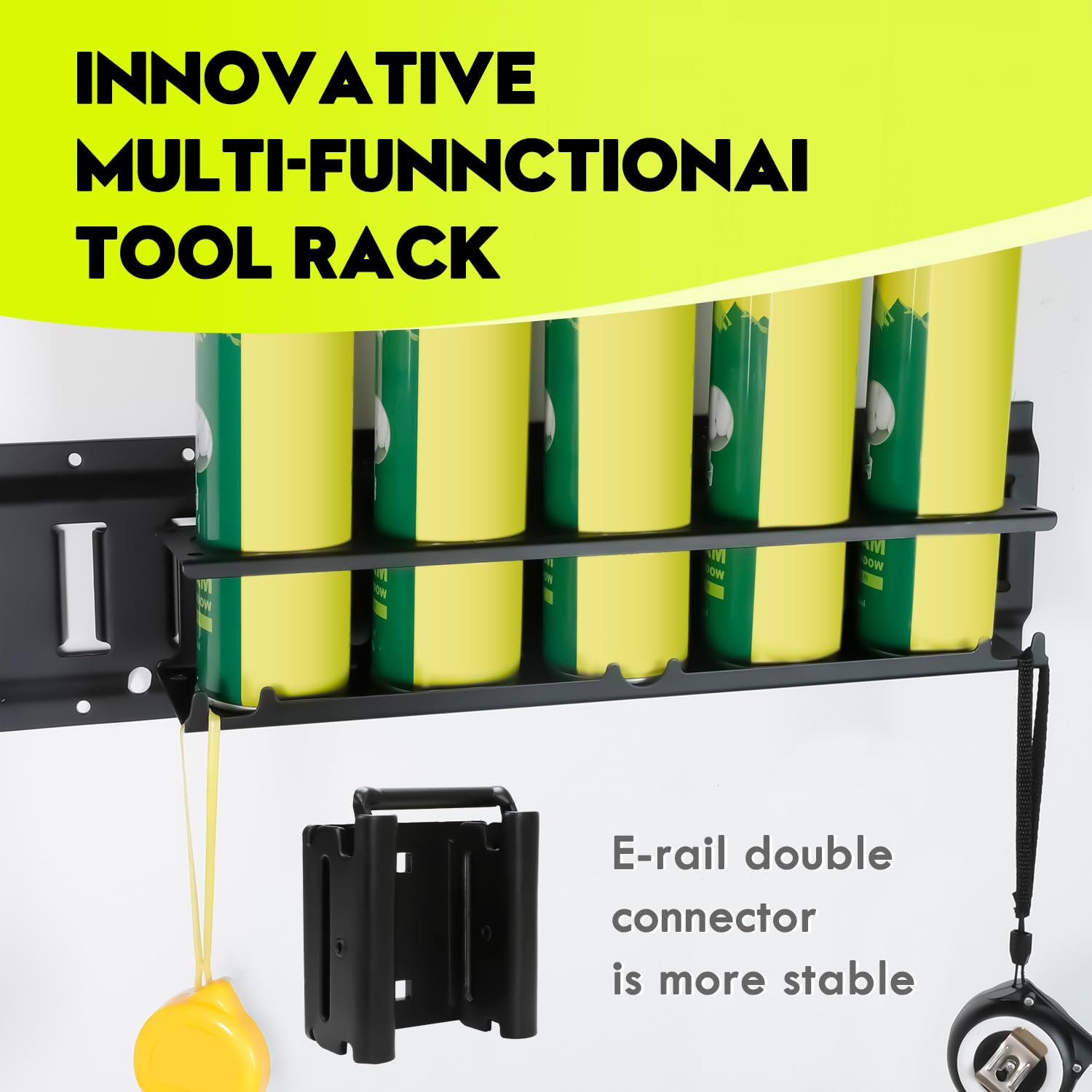 Upgrade E-Track Power Tool|Air Tool Holder Organizer Rack, Comes with 5 Heavy Duty E-Track Drill Holder or Spray Can Holder&2 Cups for Storing Parts, E-Track Accessories with Screwdriver Holder