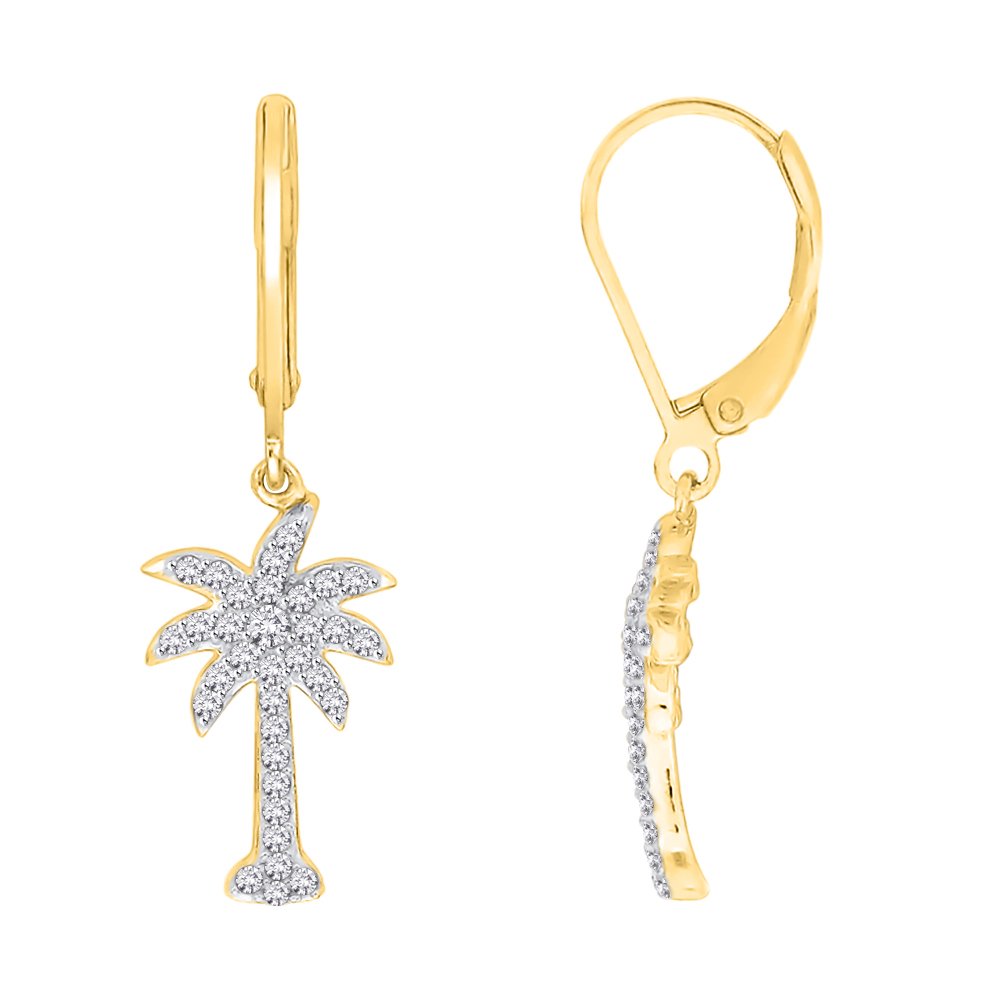 KATARINA Lever Back Diamond Palm Tree Earrings in 14K Yellow Gold (1/3 cttw, G-H, I2-I3)