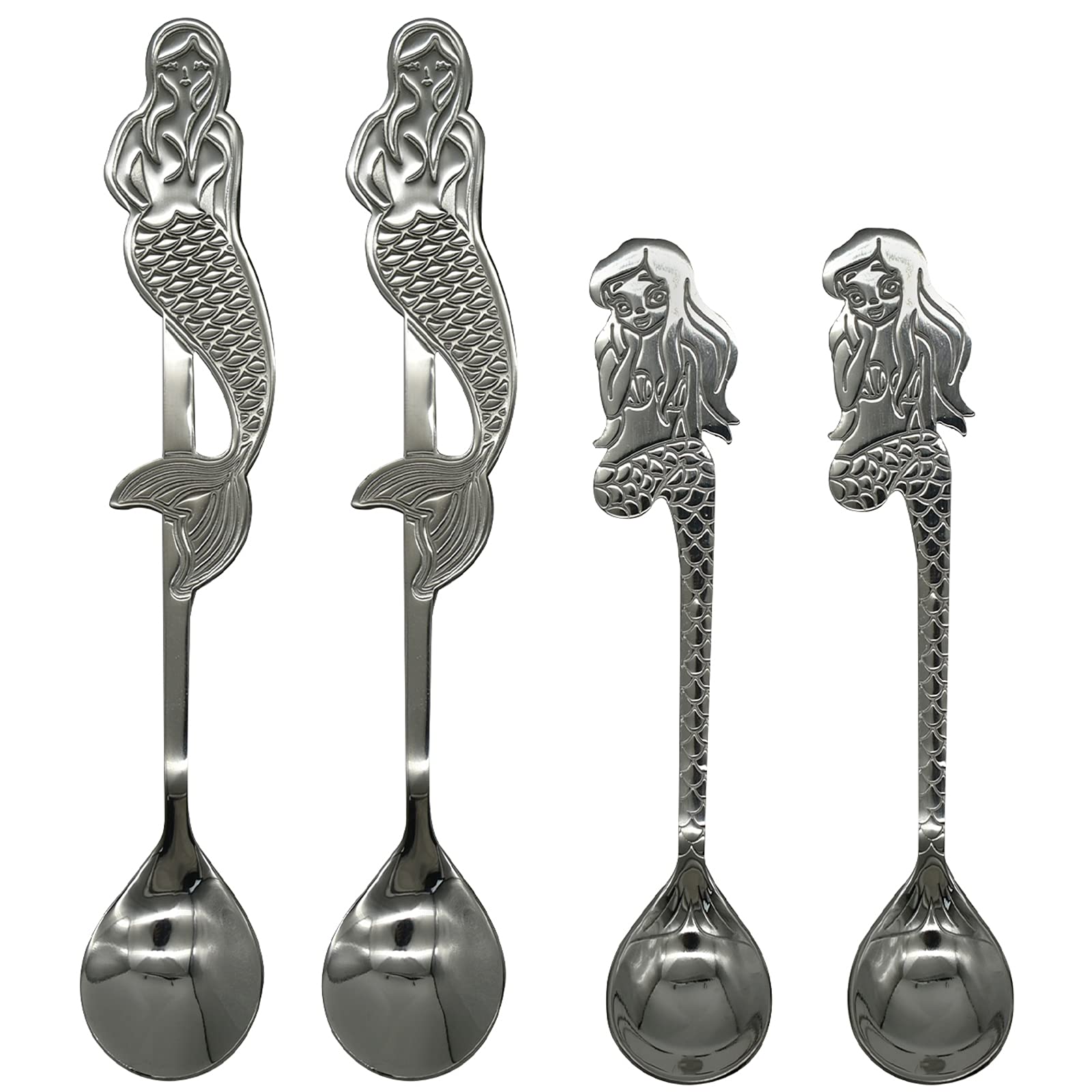 Maydahui 4PCS Mermaid Spoon 18/10(304)Stainless Steel Fish Coffee Milkshake Spoons Tableware Kitchen Tools Design for Dessert Drink Tea Ice Cream Soup