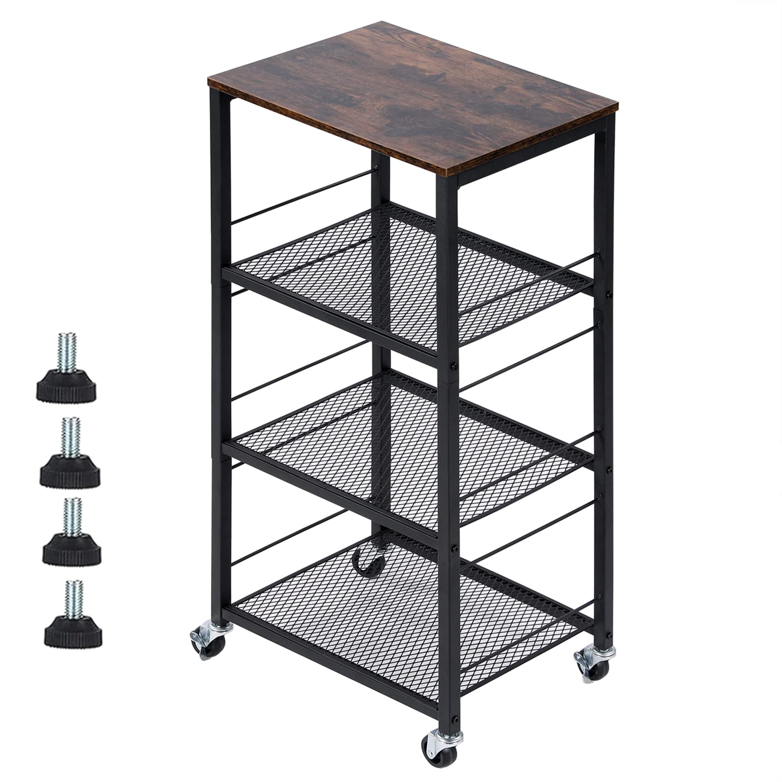 Kitchen Baker's Rack 4 Tier Utility Industrial Kitchen Serving Cart on Wheels Mobile Unit Shelves, Microwave Oven Printer Stand with Storage Cart Trolley Coffee Station for Home Bar Office