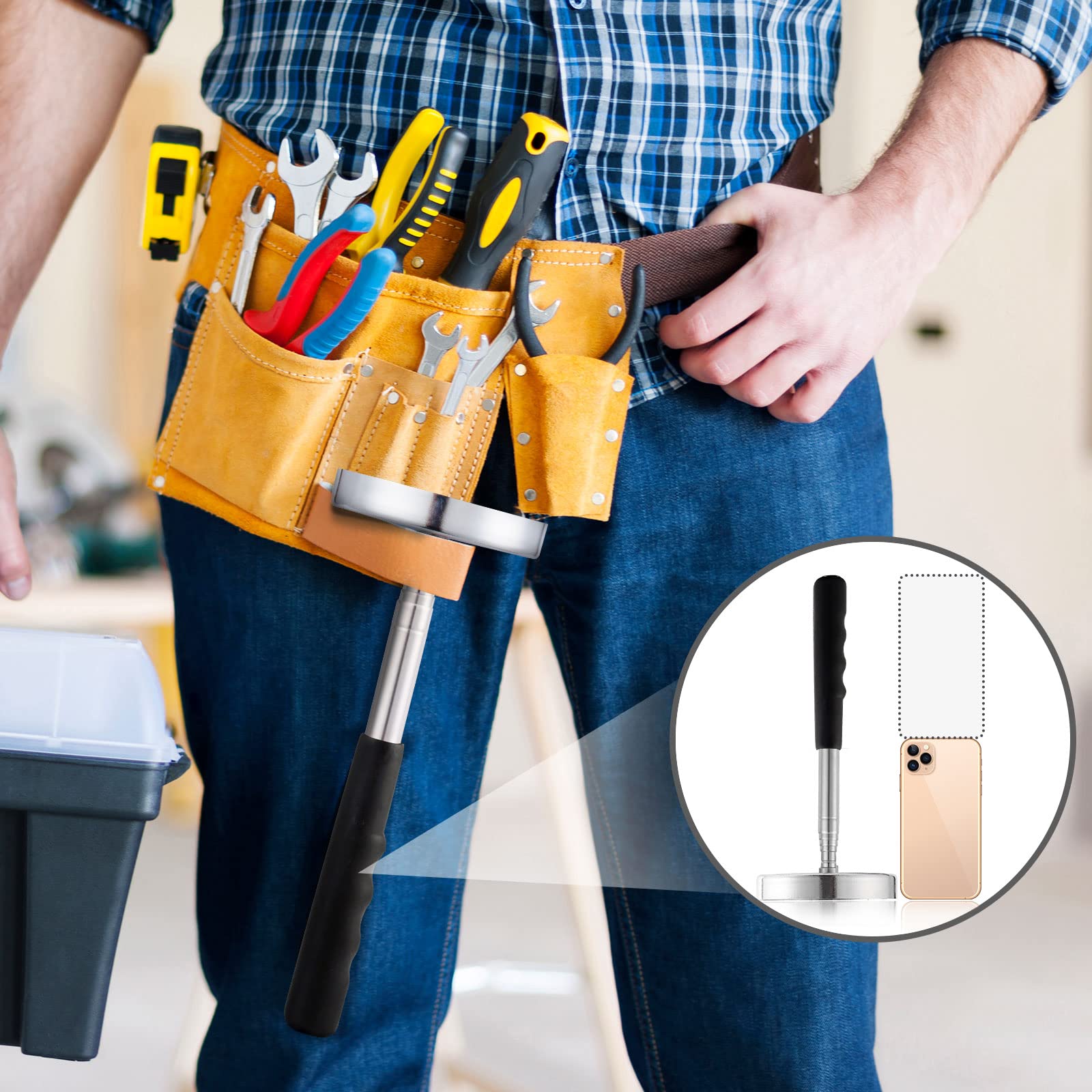 Rechabite Telescoping Magnetic Sweeper Pickup Tool, Screws Parts Finder with 35LB Pull Capacity, Retractable 8.6" to 33" with Strong Magnet, Pick up Nails, Screws, and Metal Parts