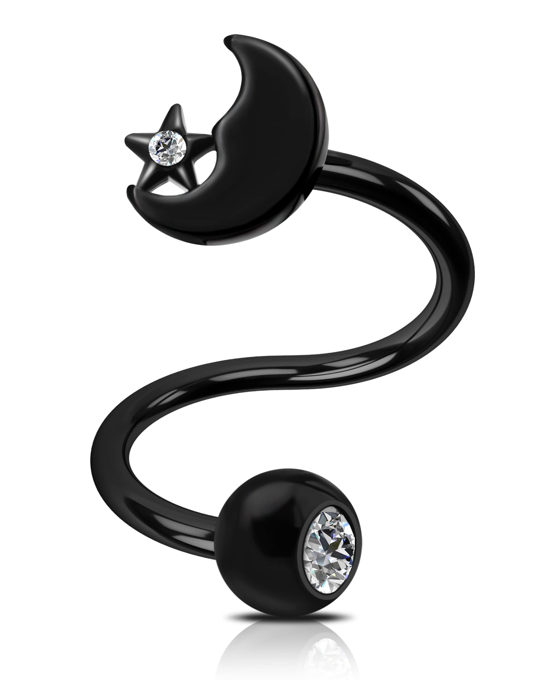 Melighting Twist Helix Earrings 16G Black Moon Cartilage Earring Clear CZ Surgical Steel 316L Star Tragus Piercing Jewelry Labret Piercing Helix Piercing Women