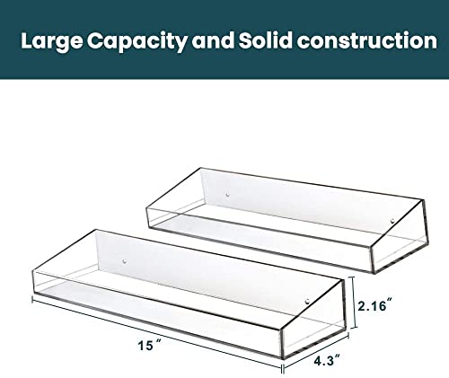 YestBuy Acrylic Floating Wall Display Shelves,Clear Bathroom Shelves, Wall Mounted Non Drilling Thick Clear Storage, Display Shelves