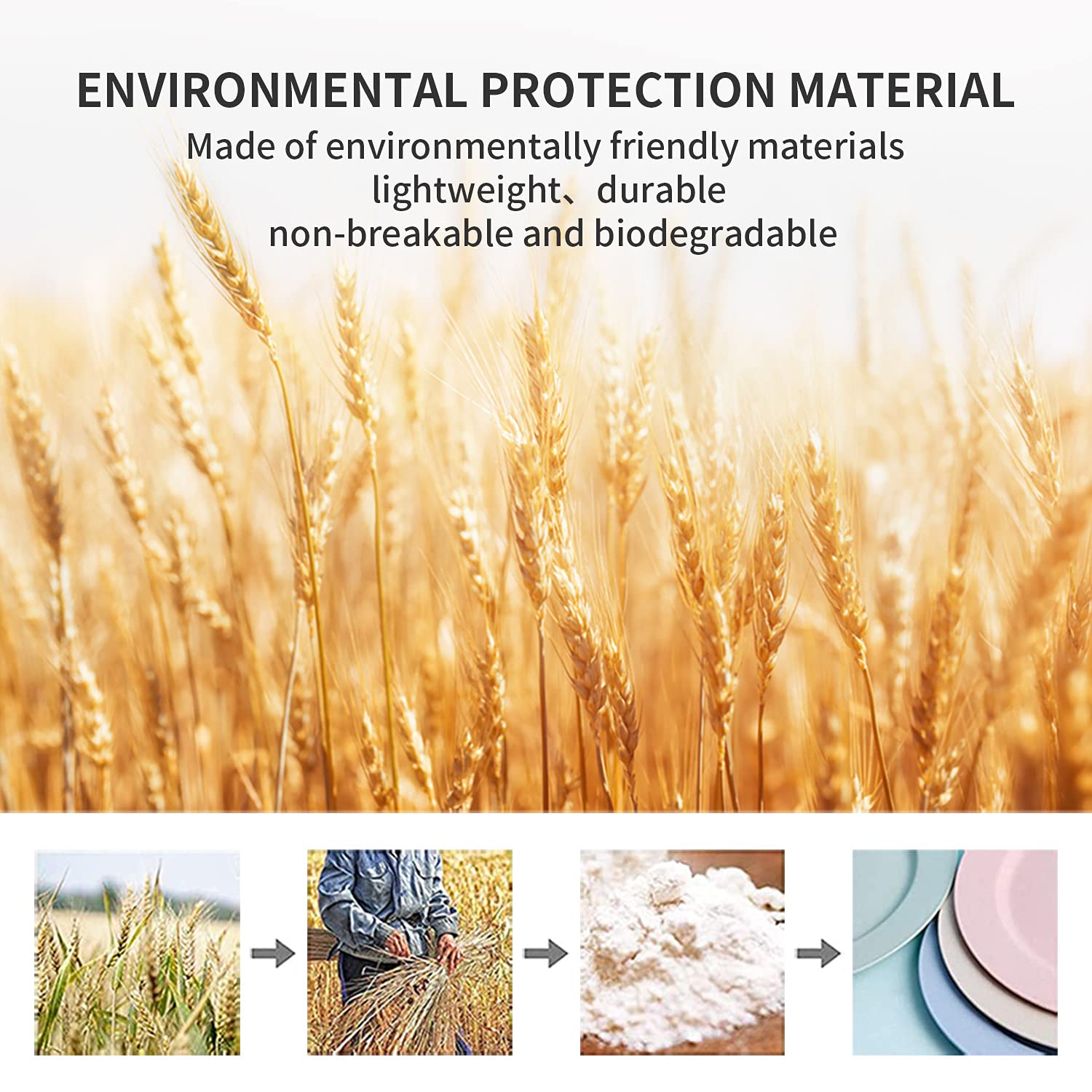 OAMCEG 8 Pack Plastic Plates Reusable 10 Inches Unbreakable Eco-Friendly Lightweight Wheat Straw Plates, Salad Plates, Camping Plates, Dinner Plates, College Dorm Room Essentials, BPA FREE