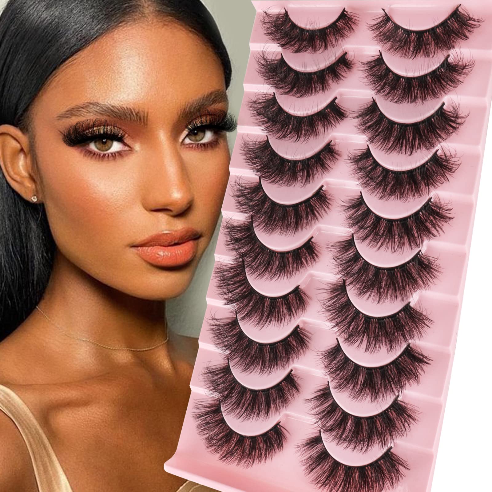 MilyBest Lashes False Eyelashes Faux Mink Cat Eye Lashes Fluffy Pestañas Postizas Wispy D Curl Volume Lashes Look Like Extension Pack Fake Eyelashes 10 Pairs