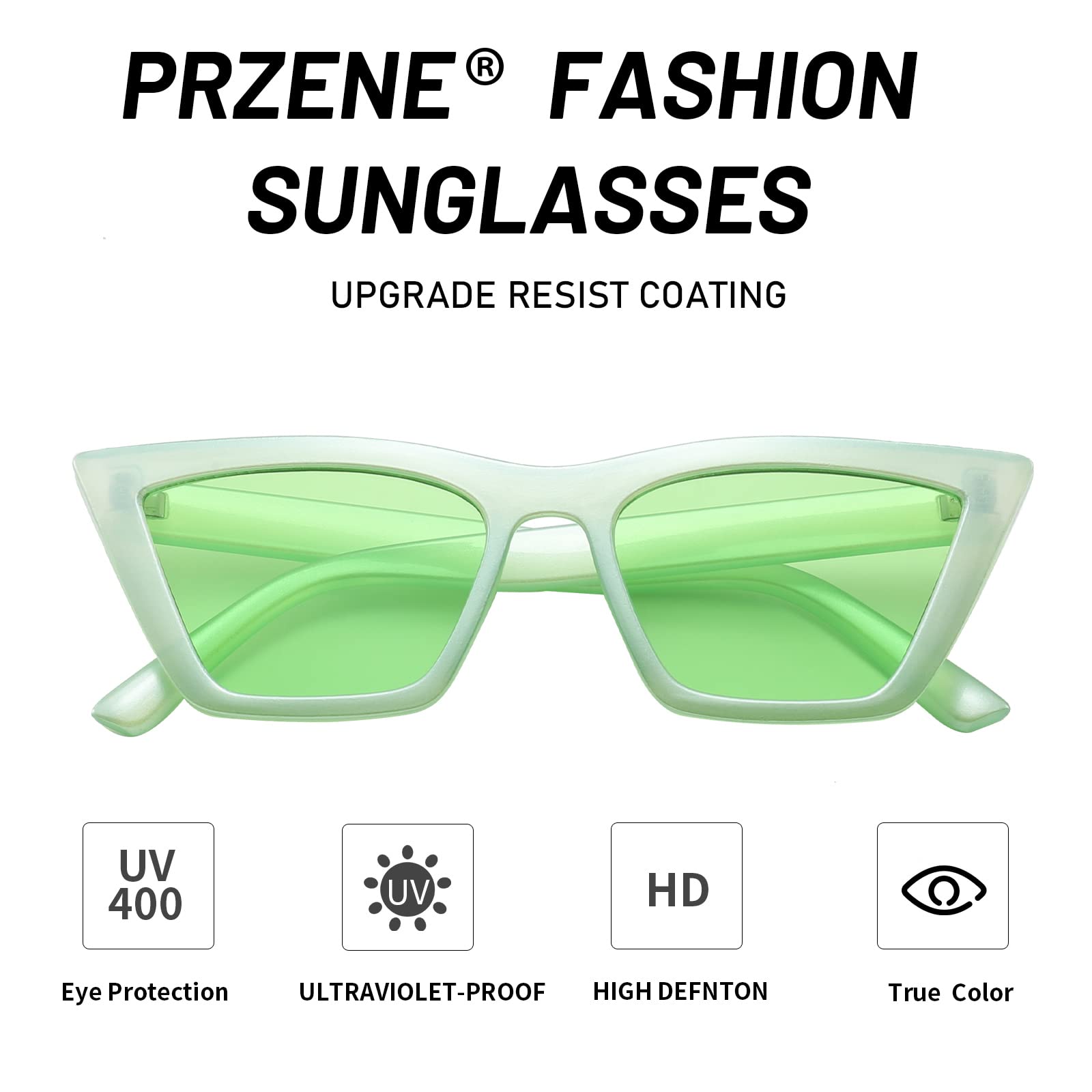 Przene Cateye Shaped Trendy Vintage Sunglasses for Women and Men UV400 Protection Square Frame Sun Glasses Green