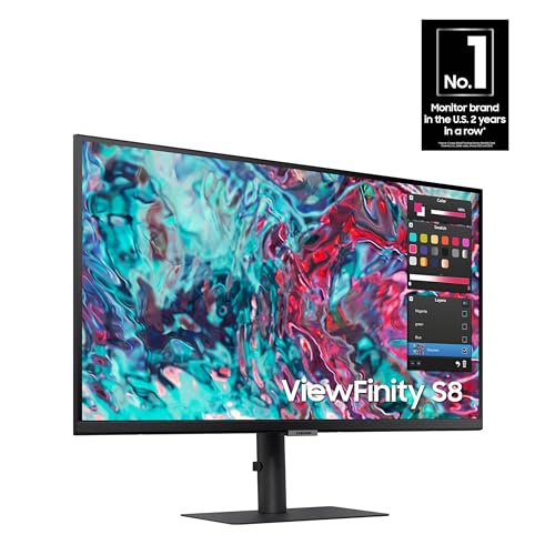 SAMSUNG 27-Inch ViewFinity S8 Series 4K UHD High Resolution Monitor, IPS Panel, 60Hz, Thunderbolt 4, HDR 10+, Built-In Speakers, Height Adjustable Stand, S27B804TGN, 2022, Black
