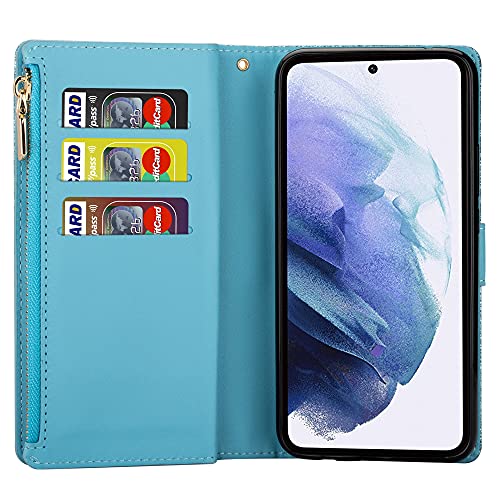 Phone Protective Case For Samsung Galaxy S22 Ultra Phone Case Multi-card Slots Starry Sky Laser Carving Glitter Zipper Horizontal Flip Leather Case Holder Shockproof And Scratch-proof Case, For Samsun