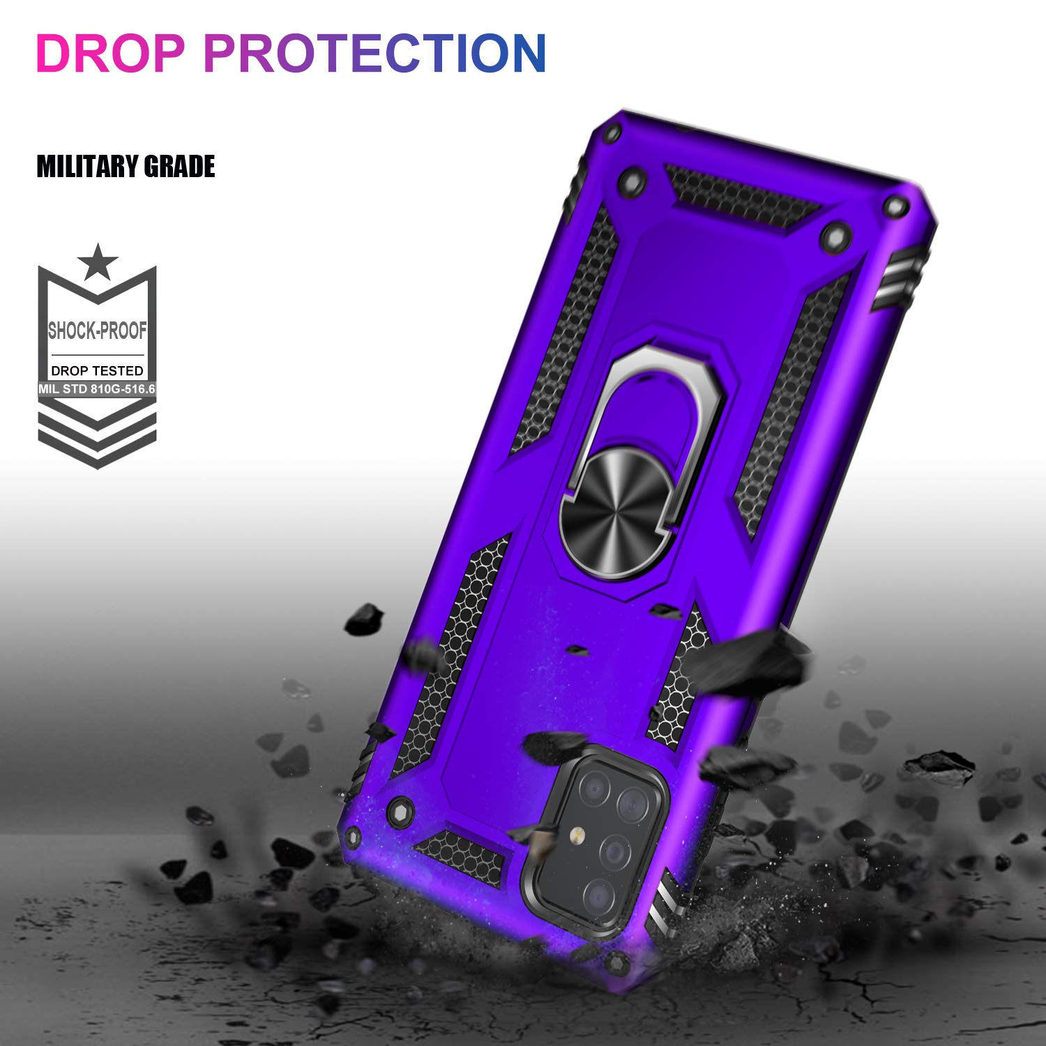 LUMARKE for Galaxy A51 Case with Screen Protector(2 Pack,Pass 16ft Drop Test Military Grade Heavy Duty Cover with Magnetic Kickstand,Protective Phone Case for Samsung Galaxy A51 Purple