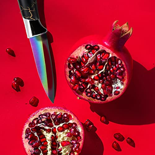 Rainbow Knife Set, Non Stick Kitchen Knives Set with Acrylic Block, 6 Piece Stainless Steel Knives, Marbling Handle Chef Quality for Home & Pro Use, Best Gift (Black Handle)