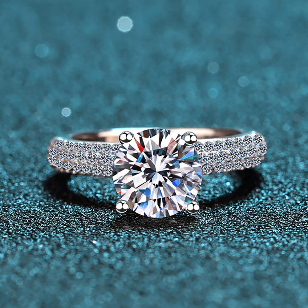MOSSA Wedding Ring Set, 2 Carats Round Cut Moissanite Engagement Ring Wedding Band silver-plated-base for Promise Eternity (6)