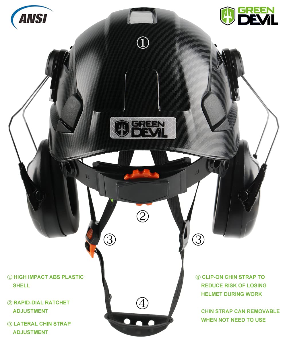 Safety Helmet Hard Hat with Visor and Ear Protection Adjustable Lightweight Vented ABS Work Helmet for Men and Women 6-Point Suspension ANSI Z89.1 Approved Ideal for Industrial & Construction