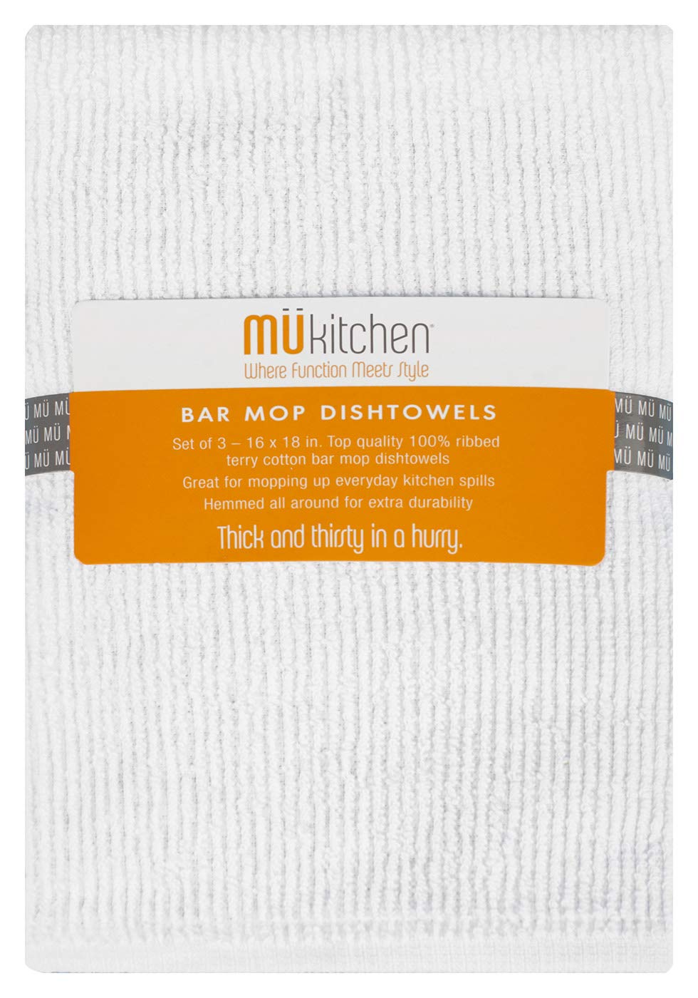 MU Kitchen Cotton Bar Mop Dishtowel, Set of 3, White