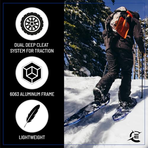 Norske Series Ligthweight Aluminum Frame Snowshoe Kit with Quick-Lock Trekking Poles, Heel Lift, Quick Release Bindings & XPE Ever-Flex Decking, Includes Waterproof Carry Bag, 25" Up to 200 lbs.