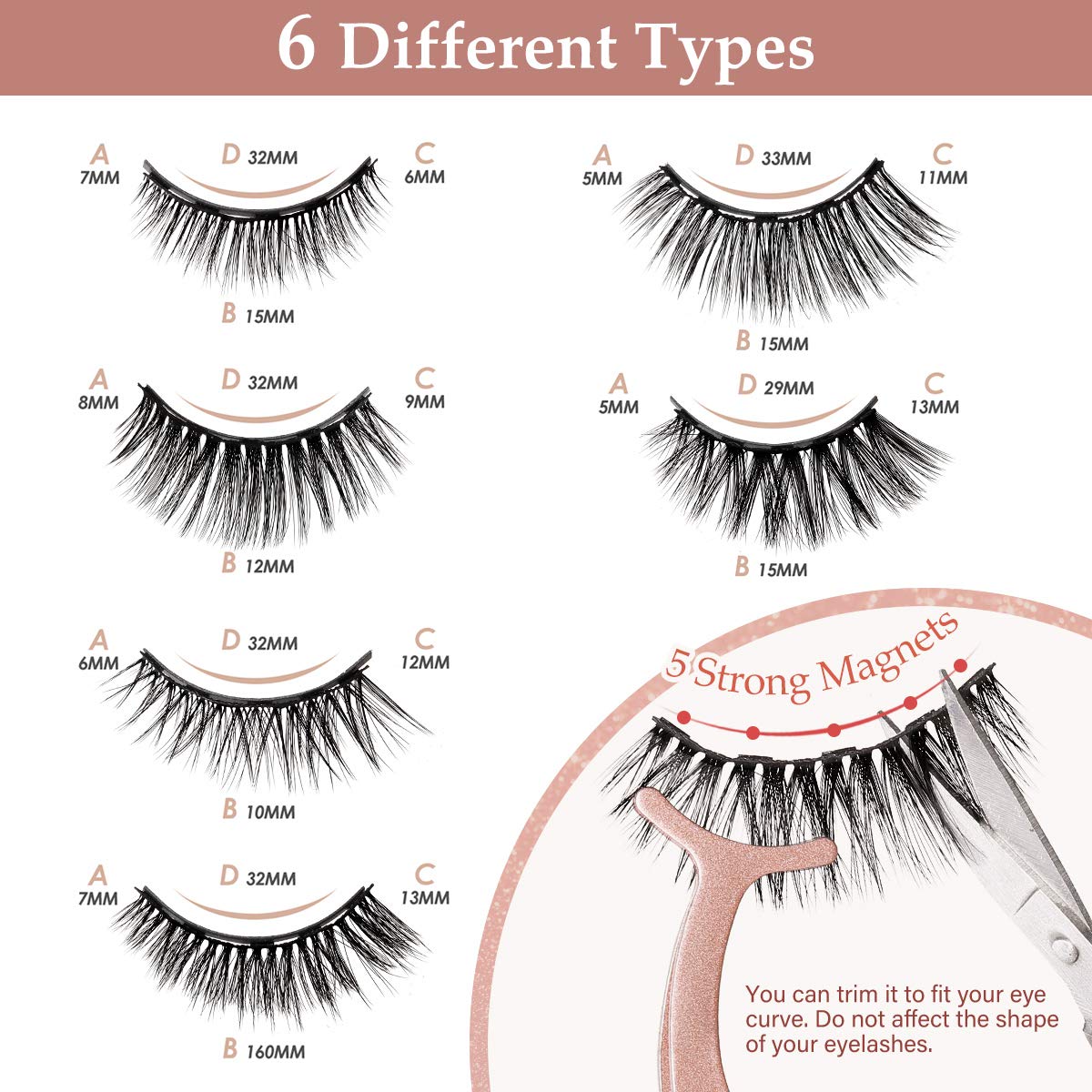 Magnetic Eyelashes with Eyeliner Kit, 6 Pairs 3D Natural Look Reusable False Magnetic Eyelashes, 2 Tubes Long Lasting Magnetic Eyeliner 10mL, Mirror Box with Professional Tweezers - No Glue Needed