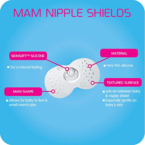 MAM Breastfeeding Nipple Shields with Sterilizing Storage Case, Nipple Shields for Nursing Newborn, Size 1 Small 17mm, 2-Count, Clear