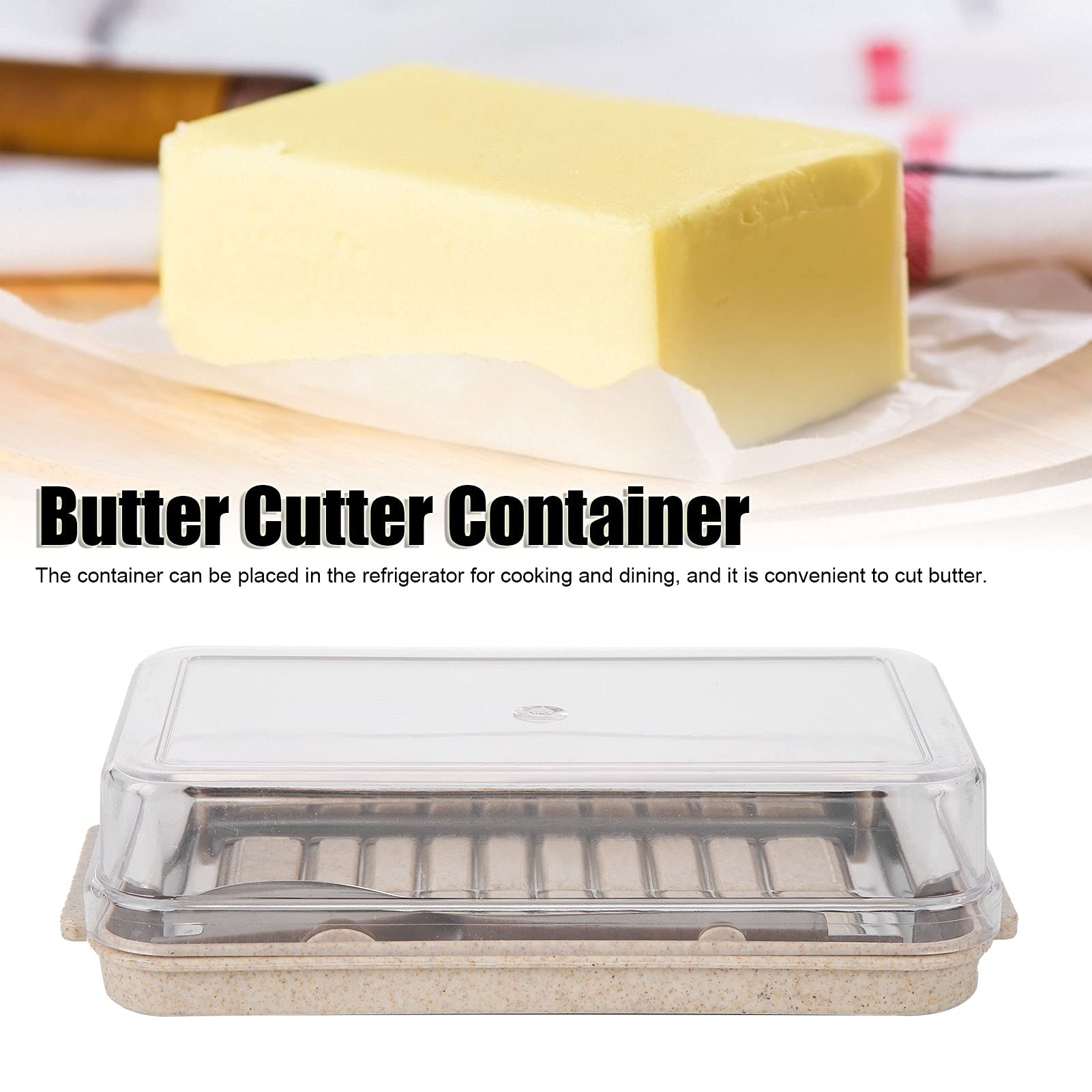 Milltrip Butter Dish, Stainless Steel Butter Cutter Container Multi-Purpose Butter Storage Box with Transparent Cover forCream Cheese Cake(wheat bottom)