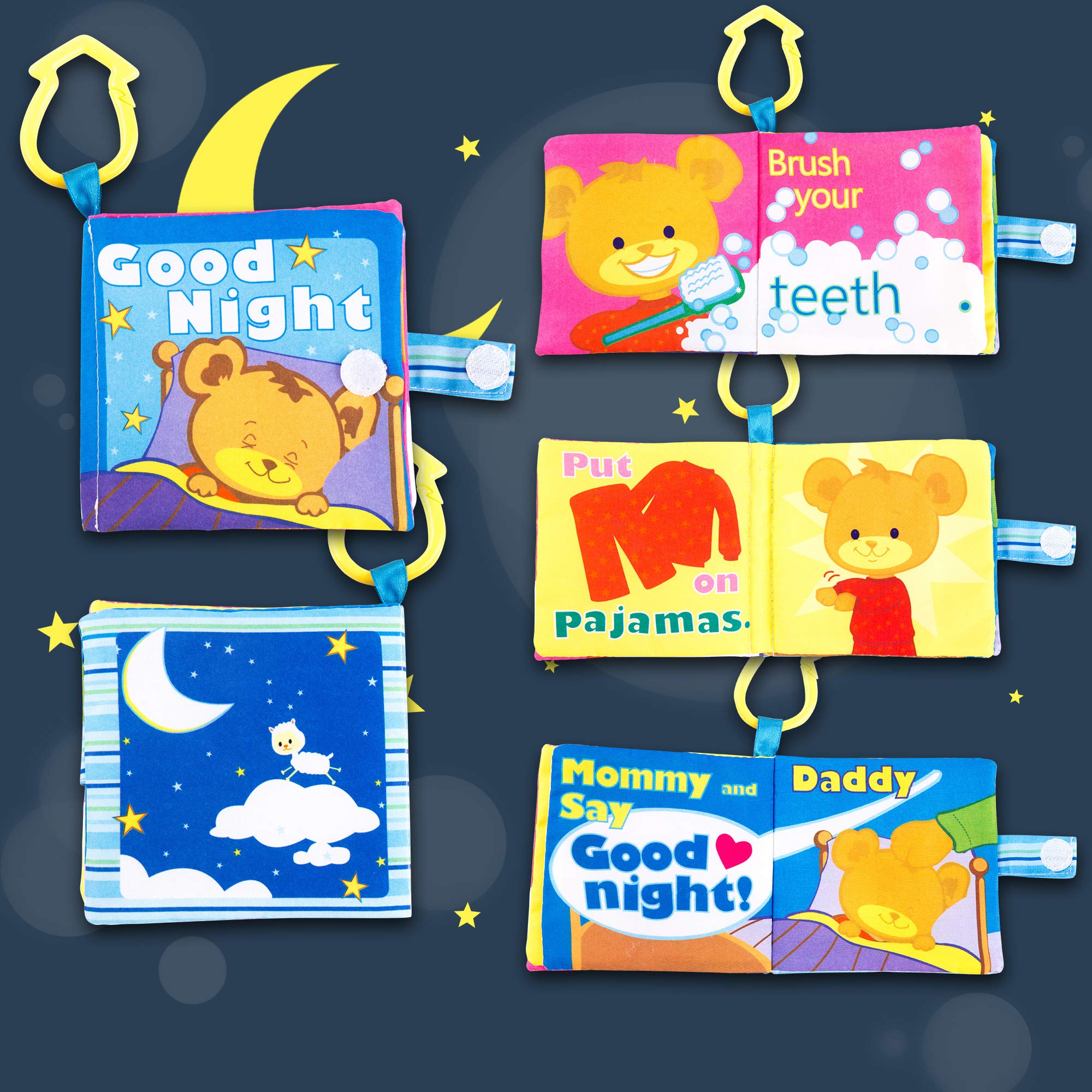 KIDAMI Baby Soft Books with Teether and Crinkle Paper 7pcs Waterproof Bath Book, First Year Book for Learning Numbers and Alphabets and Telling Stories, Gift for Infant, Baby and Toddler