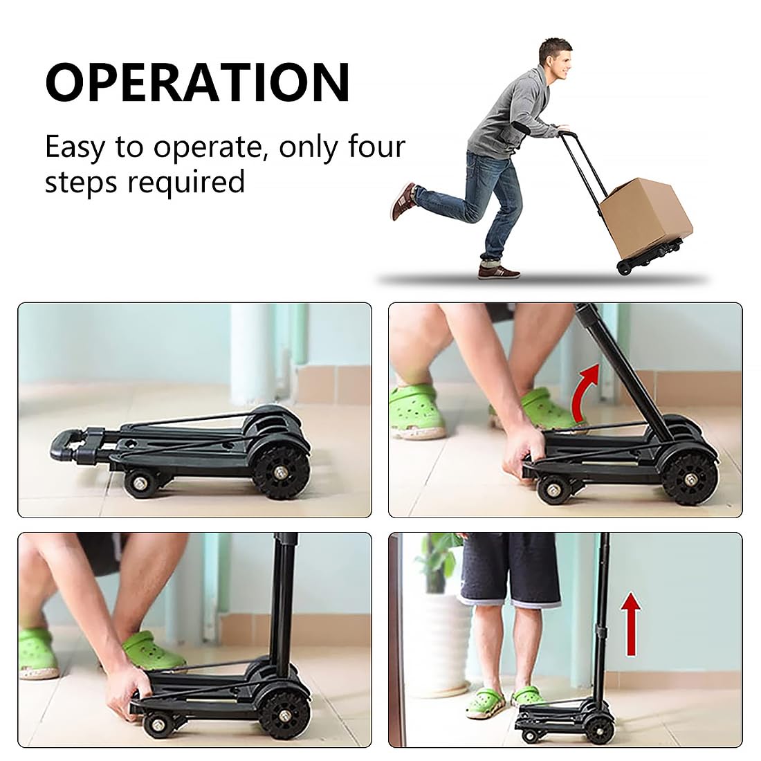 THABATAD Folding Hand Truck Lightweight, Portable Luggage Cart, Foldable Trolley with 4 Wheels, Fold Up Dolly for for Moving Shopping Travel Office Use, 66lbs