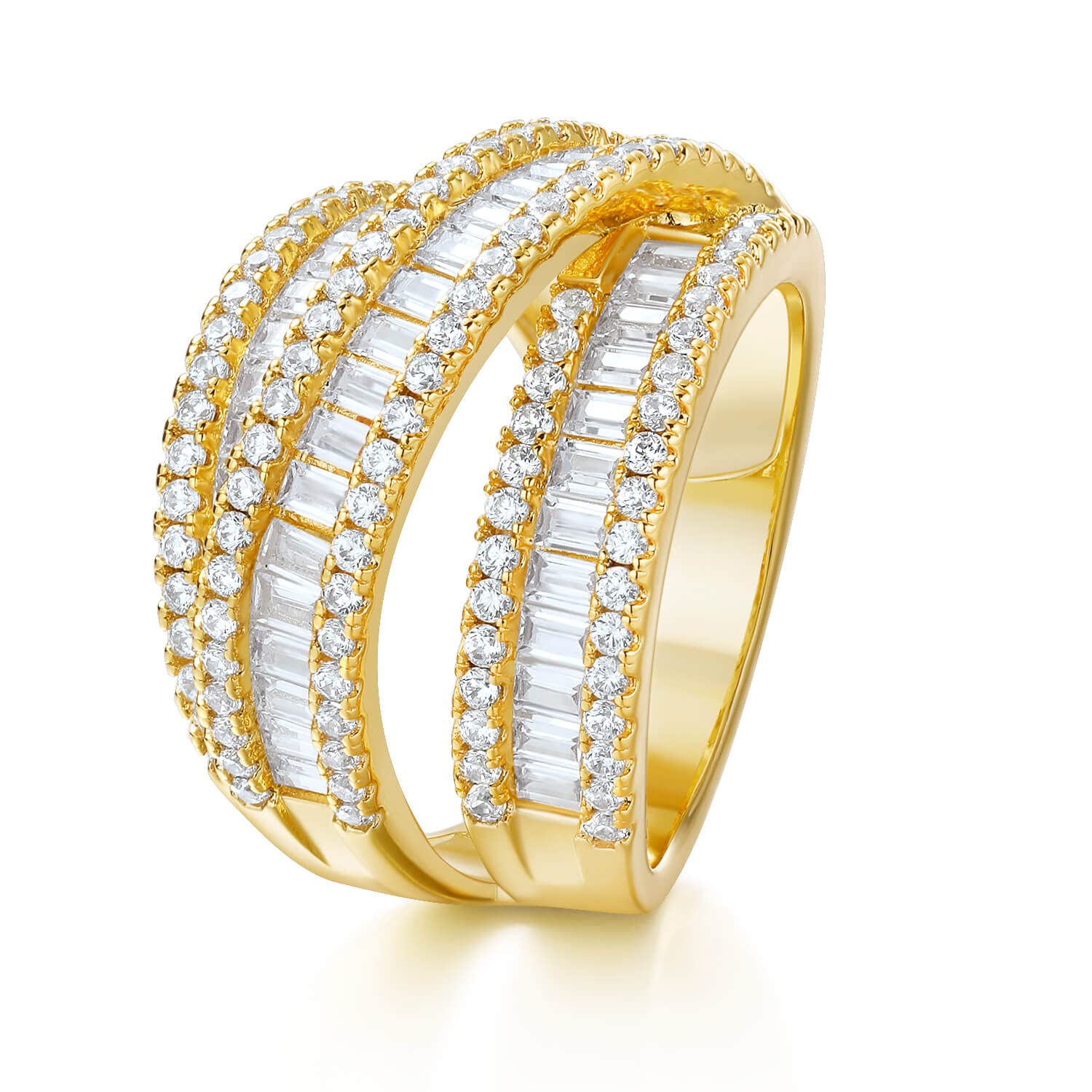 OPOMOMO 14K Gold Plated Rings 3 Rows Eternity Wedding Band Halo Emerald Cut Lab Diamond Rings for Women Men (7)