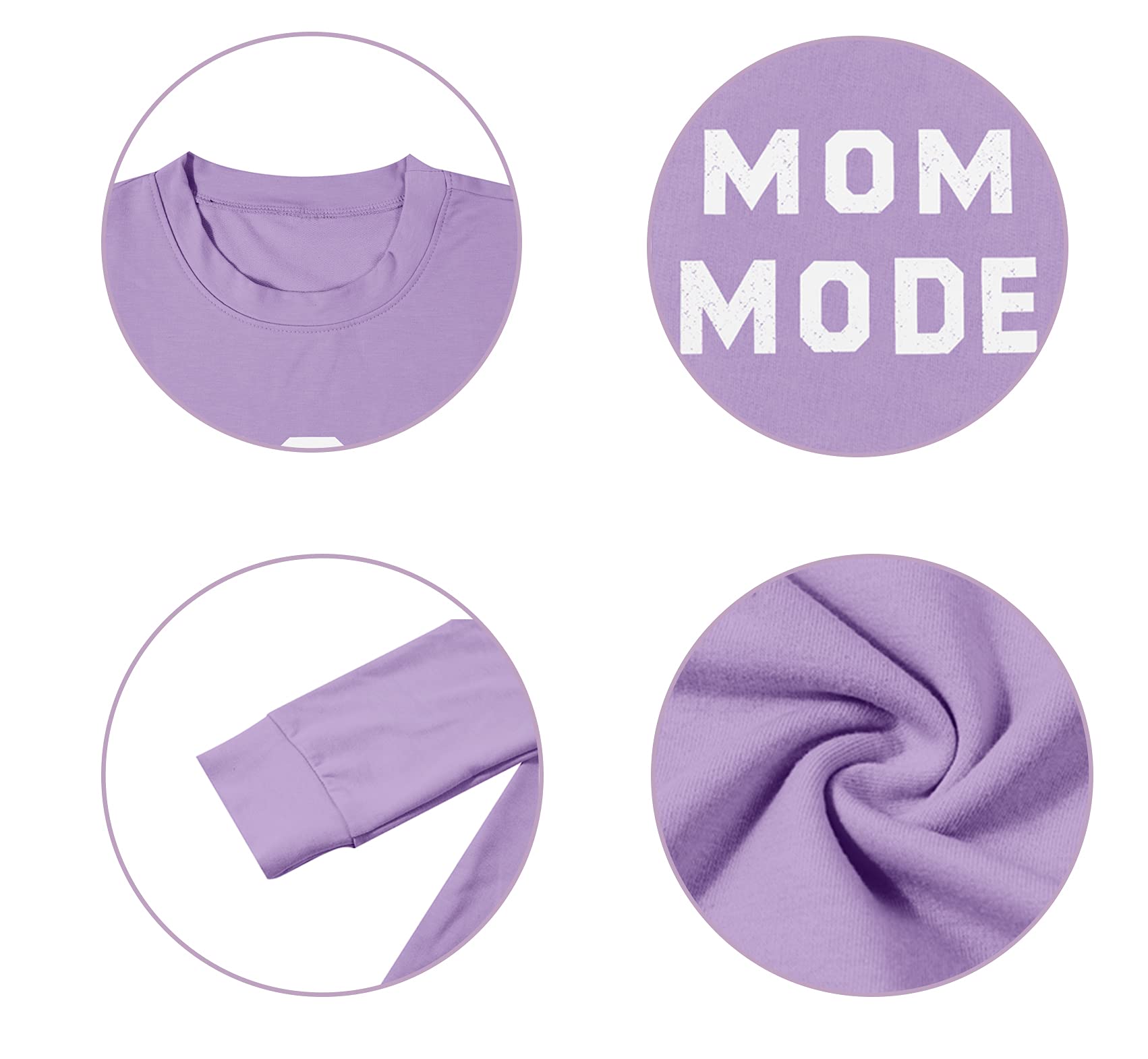 MNLYBABY Mom Mode Casual Sweatshirts for Women Letter Print Long Sleeve Lightweight Pullover Tops Violet