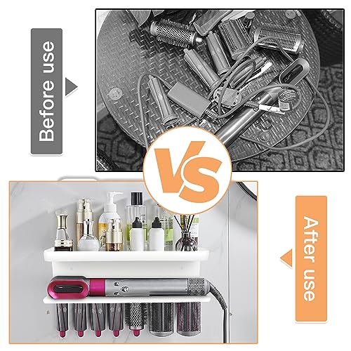 Yimerlen Airwrap Storage Holder Compatible with Dyson Airwrap Wall Mount Storage Rack Organizer for Bathroom Curling Iron Attachments and Complete Styler (White, with Air Cushion Comb)
