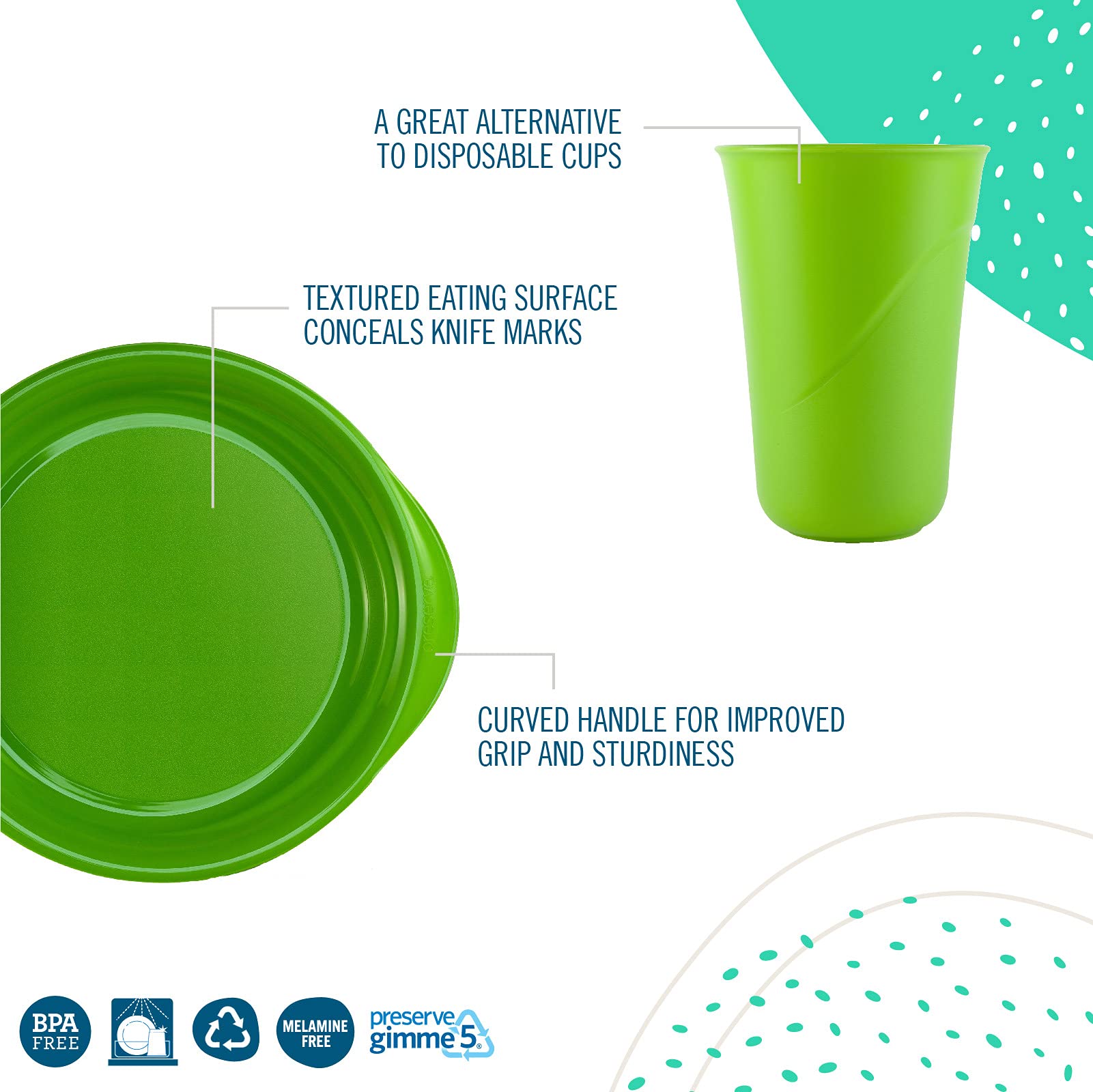 Preserve Reusable BPA Free Everyday Tableware Set with Cutlery Made from Recycled Plastic: 4 Plates, 4 Bowls, 4 Cups and 24 pieces of Cutlery, Midnight Blue